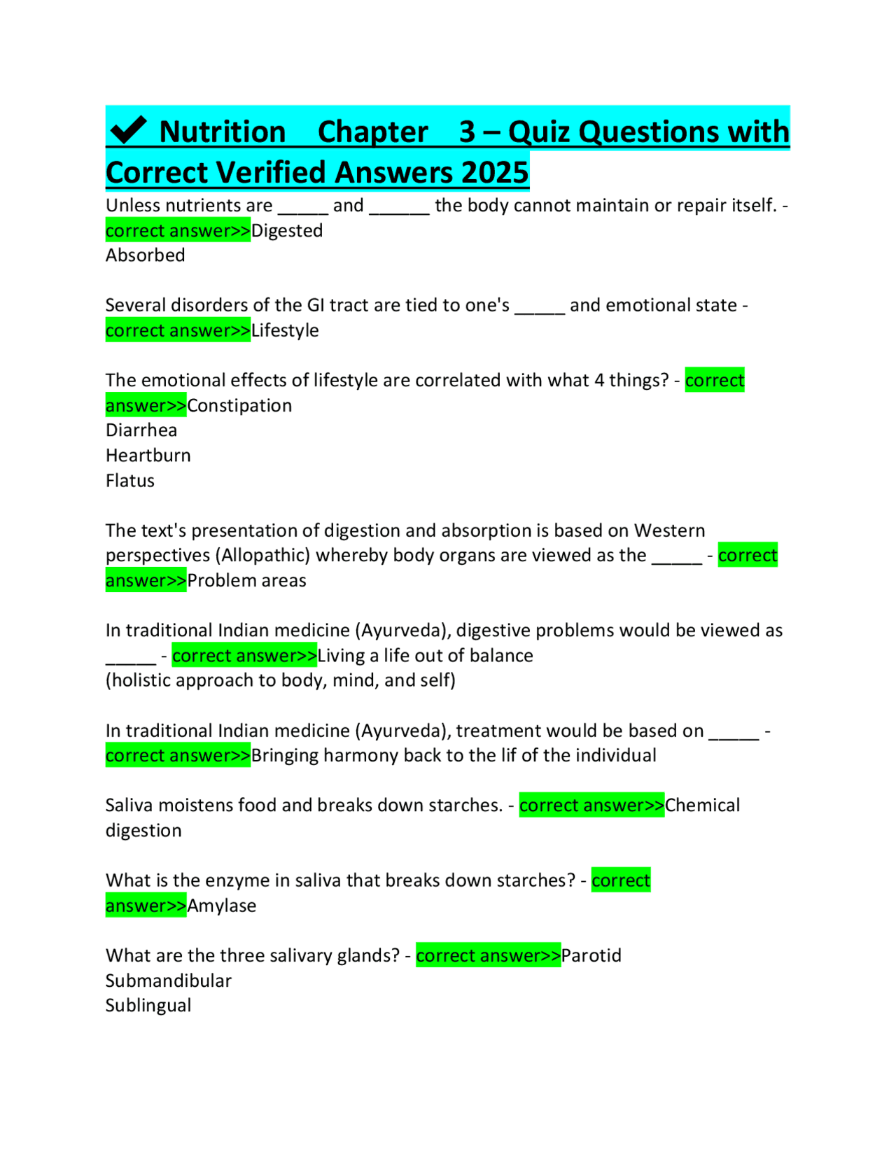 Nutrition Chapter 3 Quiz: Digestion and Absorption Q&A | Exams ...