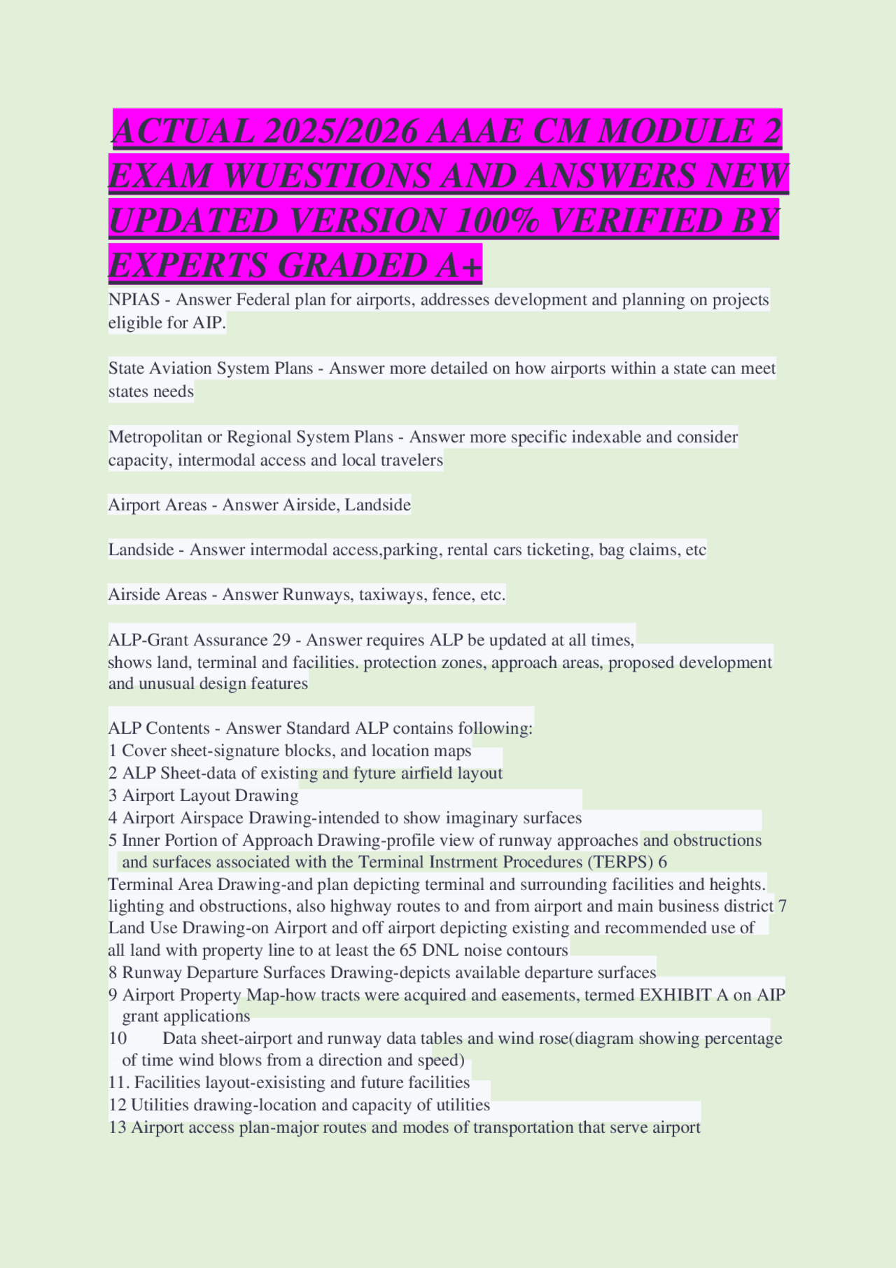 ACTUAL / AAAE CM MODULE EXAM WUESTIONS AND ANSWERS NEW UPDATED VERSION ...