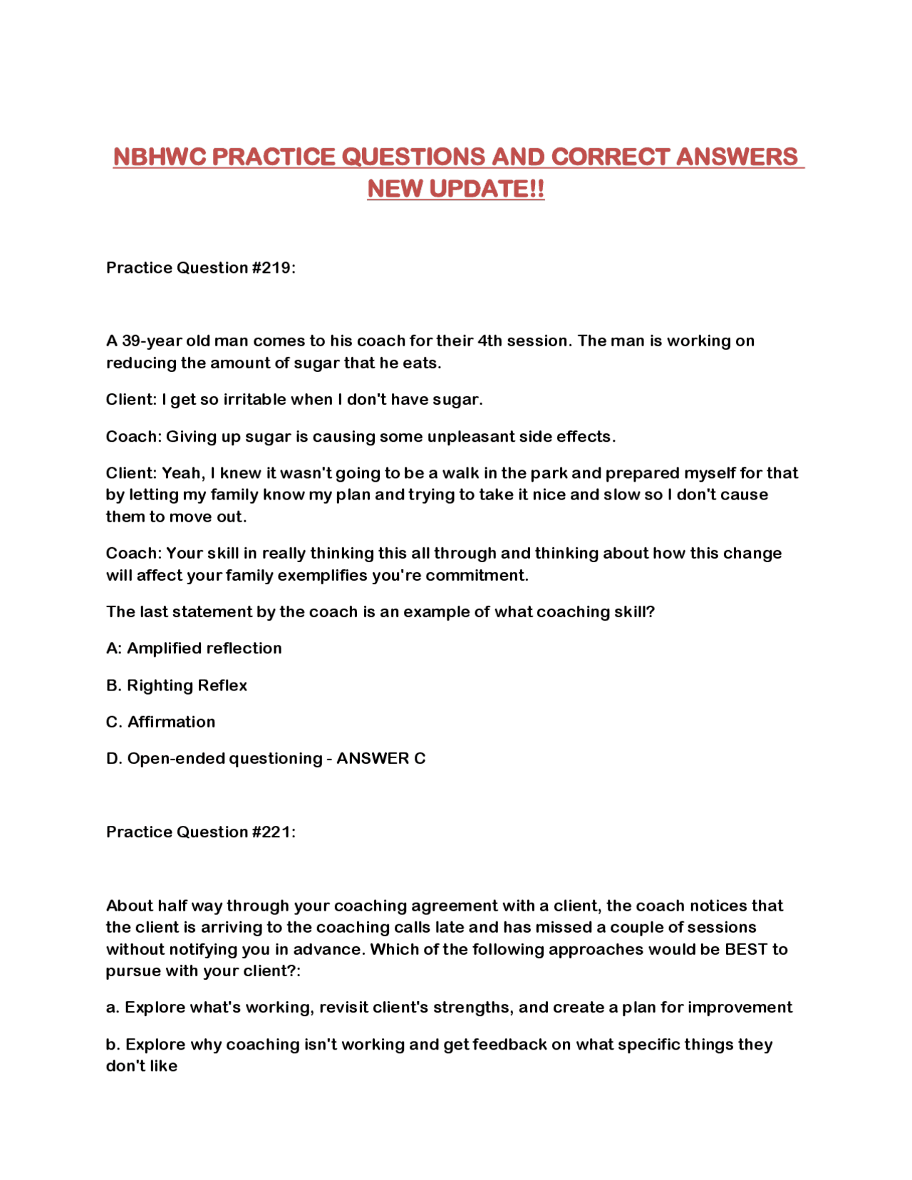 NBHWC PRACTICE QUESTIONS AND CORRECT ANSWERS NEW UPDATE!! | Exams ...