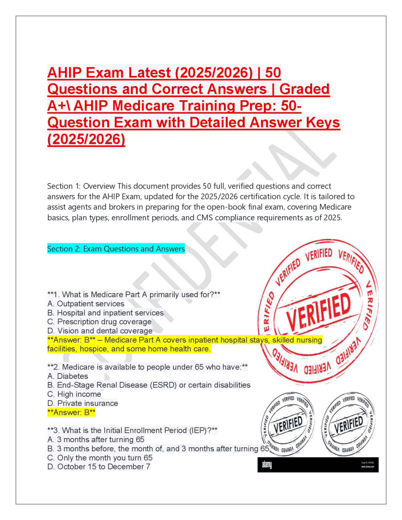 AHIP Exam Latest (2025/2026) | 50 Questions and Correct Answers ...