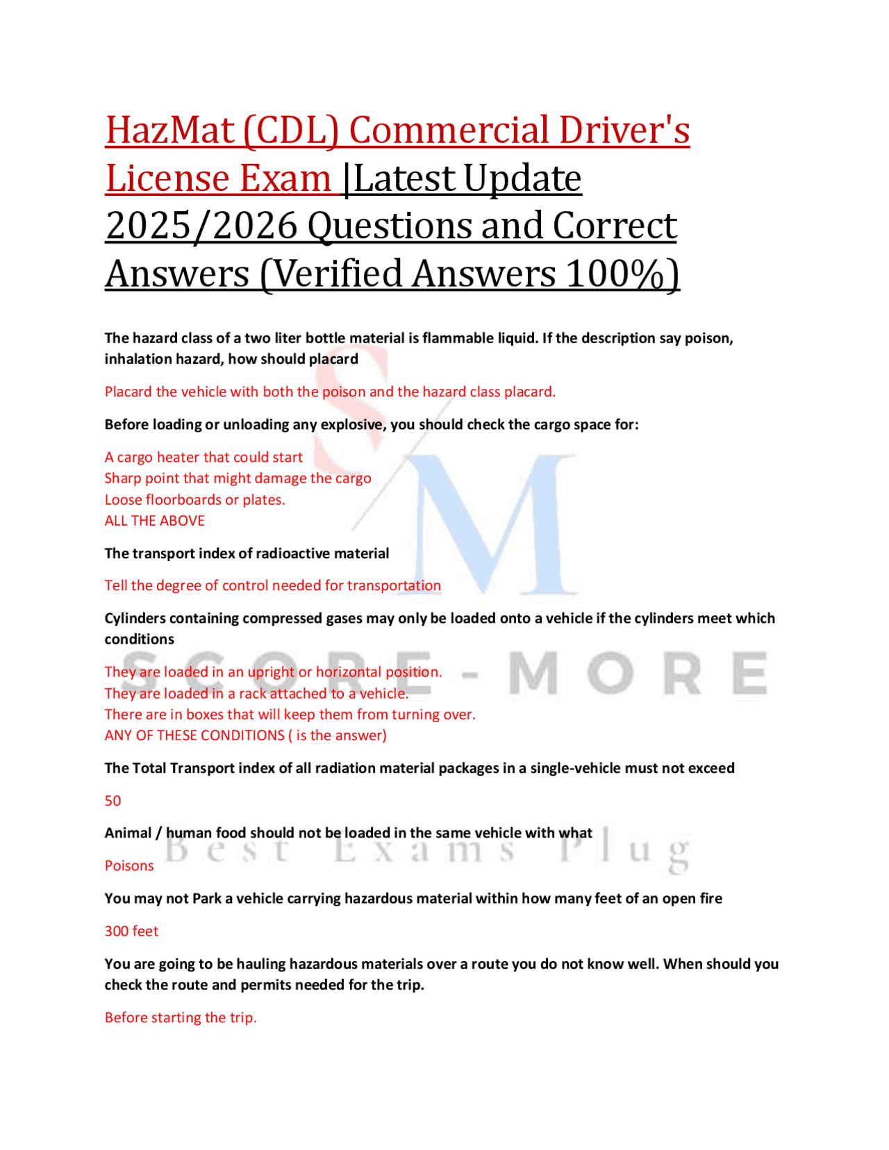 HazMat (CDL) Commercial Driver's License Exam |Latest Update ...