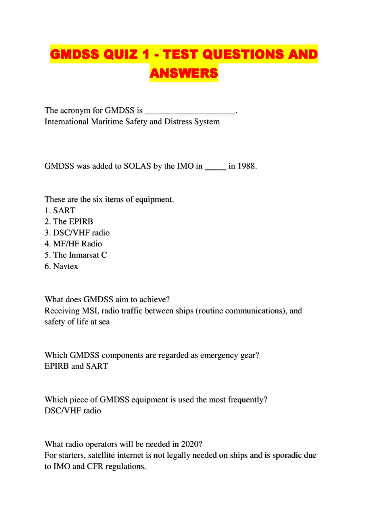 GMDSS QUIZ - TEST QUESTIONS AND ANSWERS | Exams Advanced Education ...