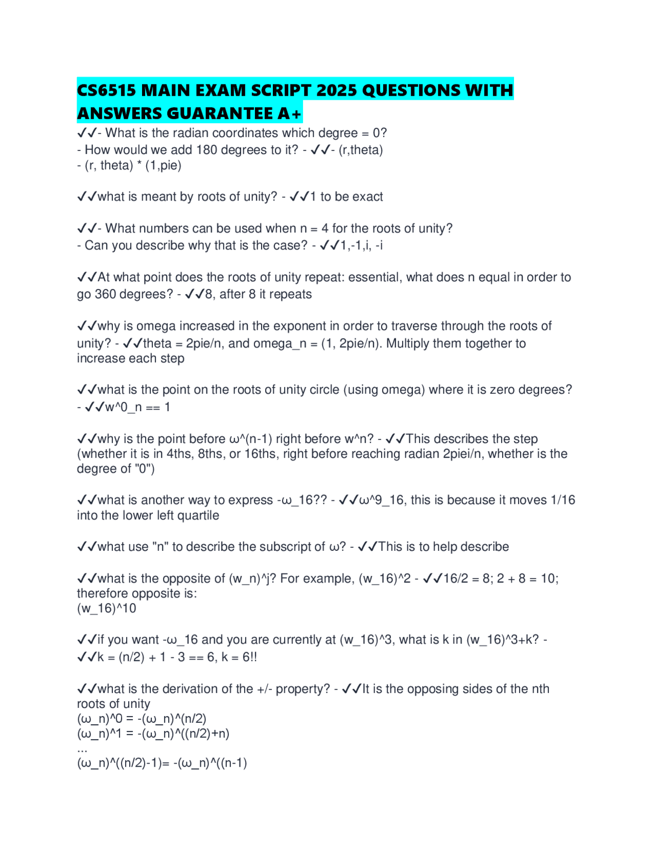 CS MAIN EXAM SCRIPT QUESTIONS WITH ANSWERS GUARANTEE A+ | Exams ...