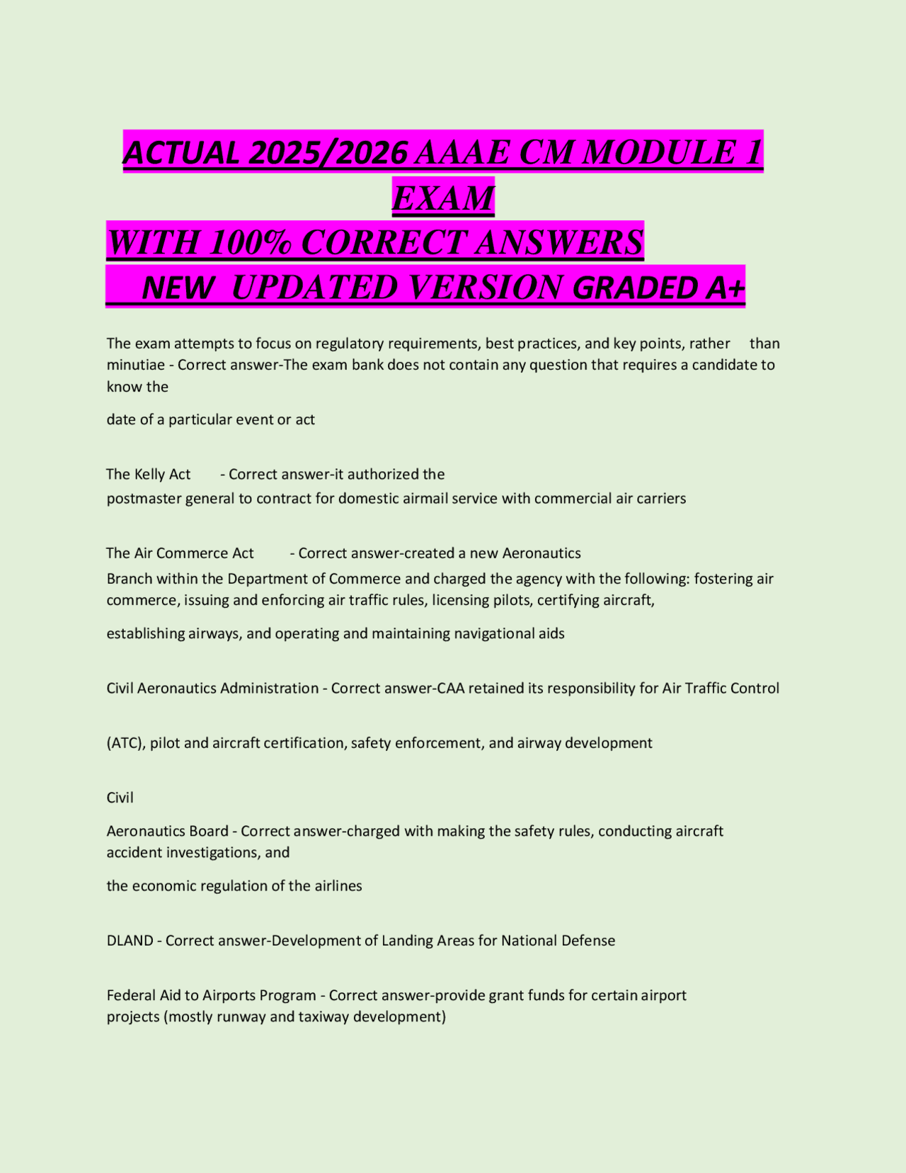 ACTUAL / AAAE CM MODULE EXAM WITH % CORRECT ANSWERS NEW UPDATED VERSION ...