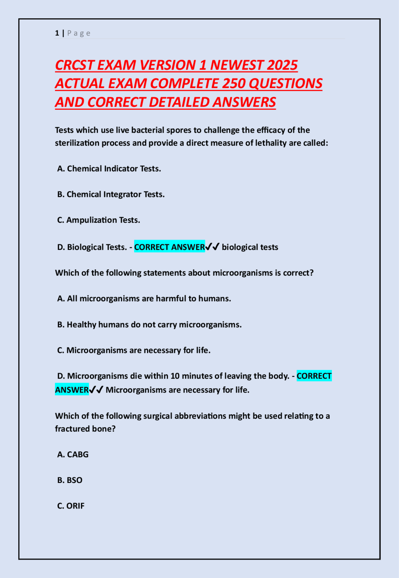 CRCST EXAM VERSION NEWEST ACTUAL EXAM COMPLETE QUESTIONS AND CORRECT ...