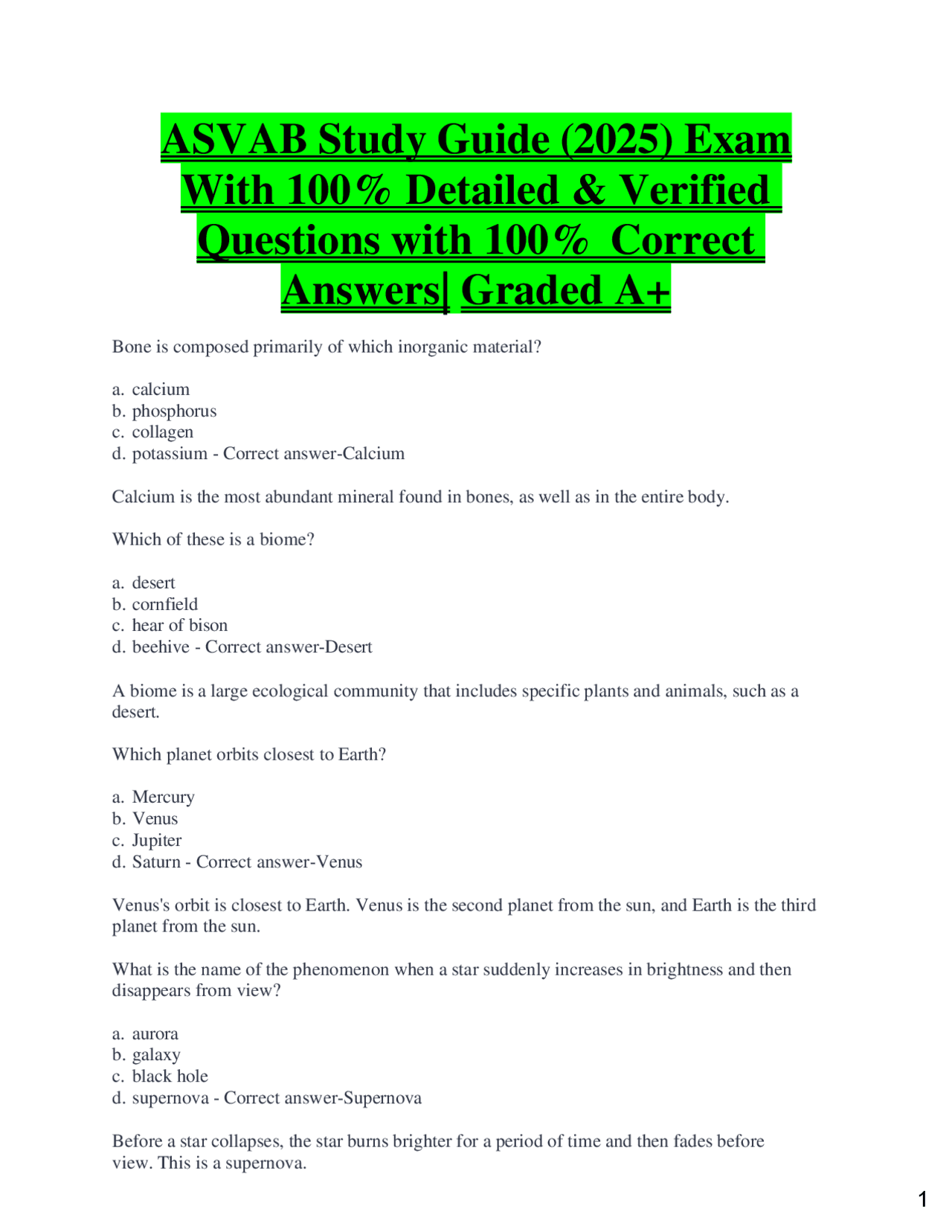 ASVAB Study Guide (2025) Exam With 100% Detailed & Verified Questions ...