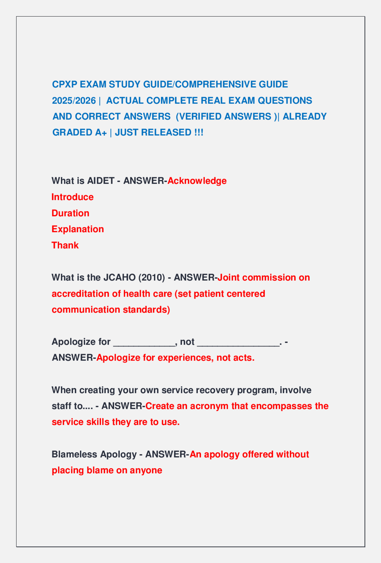 CPXP EXAM STUDY GUIDE/COMPREHENSIVE GUIDE 2025/2026 | ACTUAL COMPLETE ...