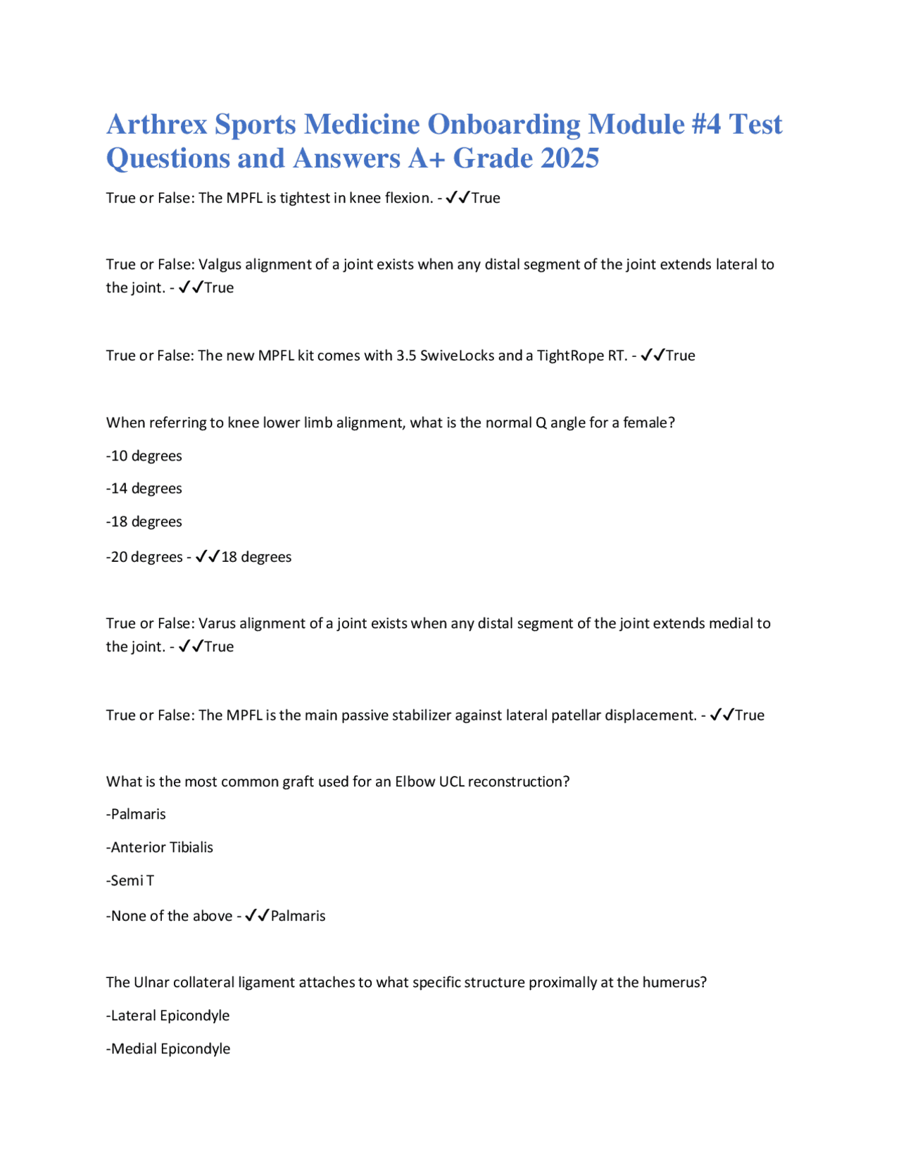 Arthrex sports medicine Module #4| Questions and Answers| 2025\2026 ...