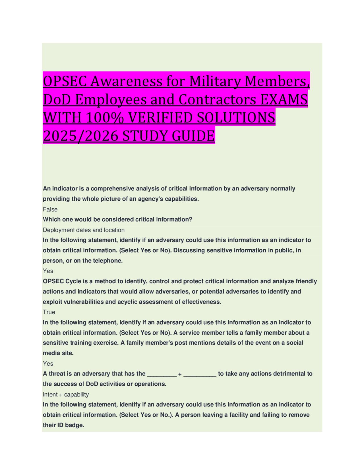 OPSEC Awareness for Military Members, DoD Employees and Contractors ...