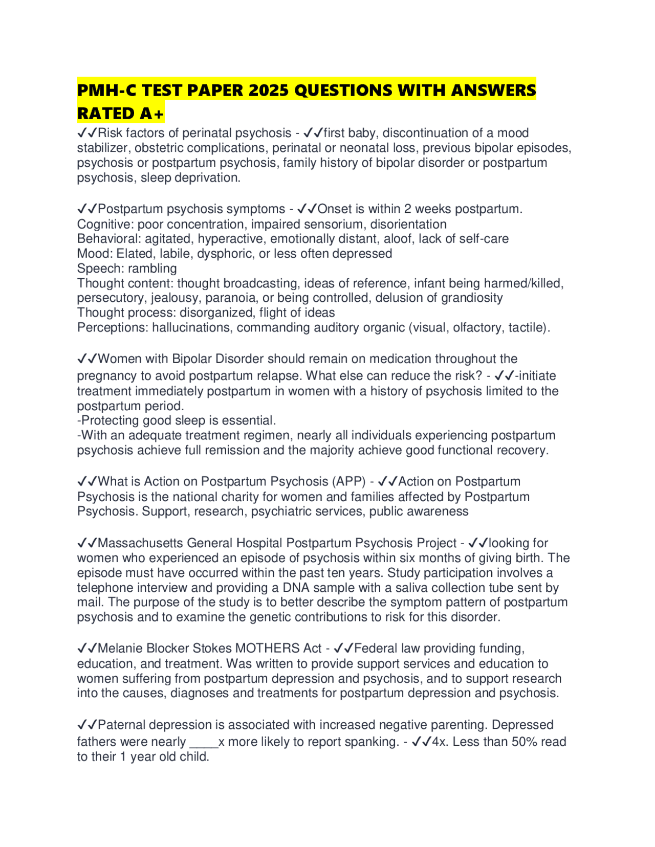 PMH-C TEST PAPER 2025 QUESTIONS WITH ANSWERS RATED A+ | Exams ...