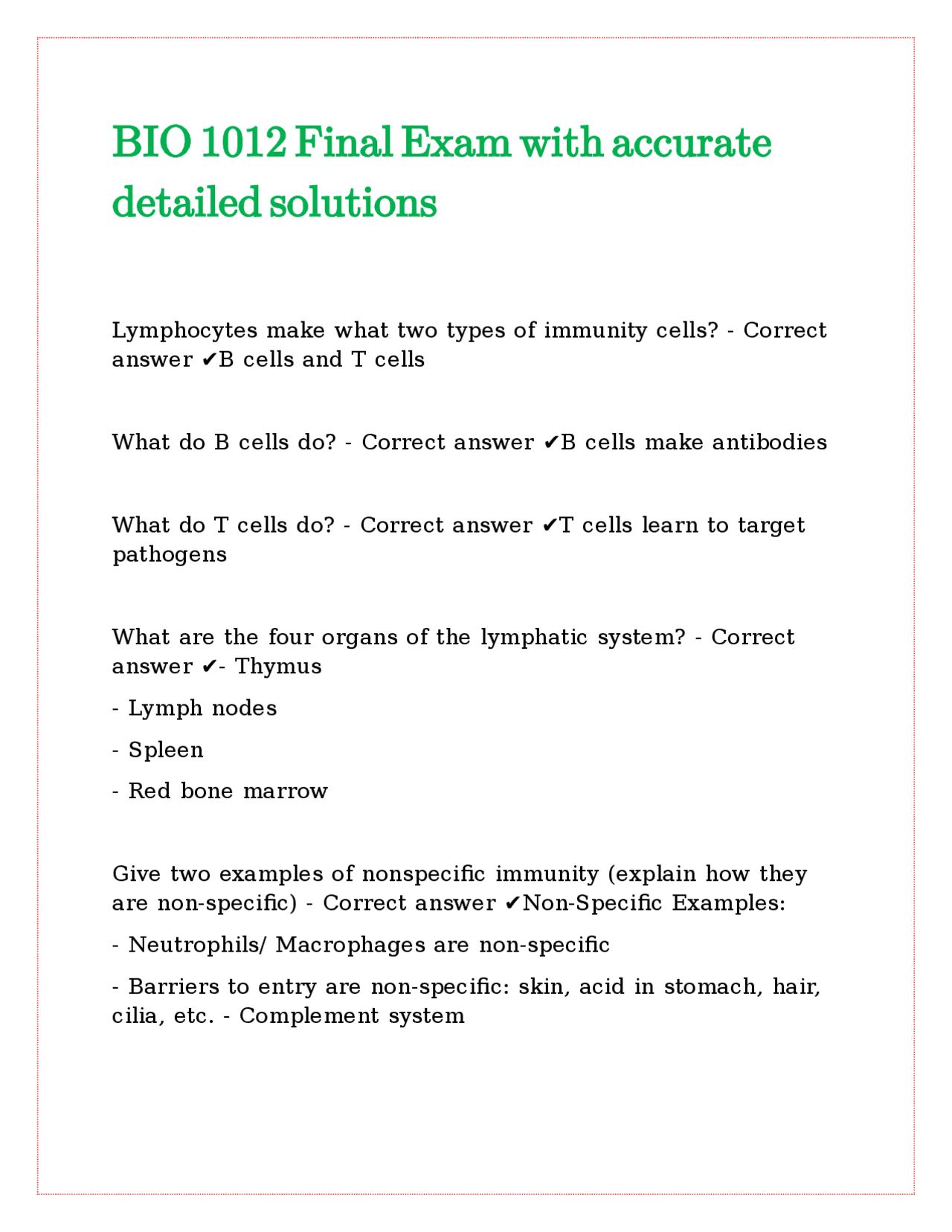 Biology Final Exam Q&A: Immune System, Hormones, and More | Exams ...