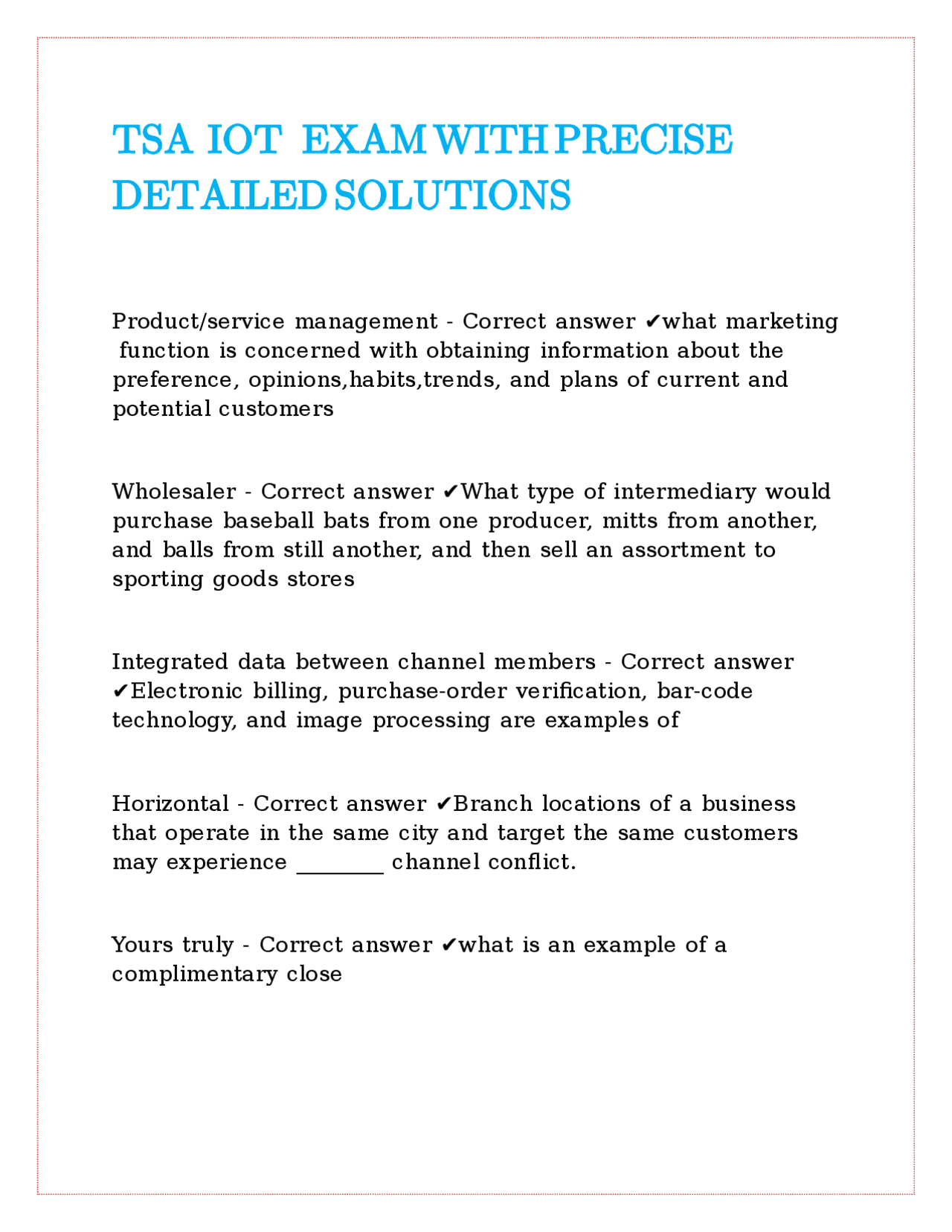 TSA EXAM WITH PRECISE DETAILED SOLUTIONS | Exams Information Technology ...