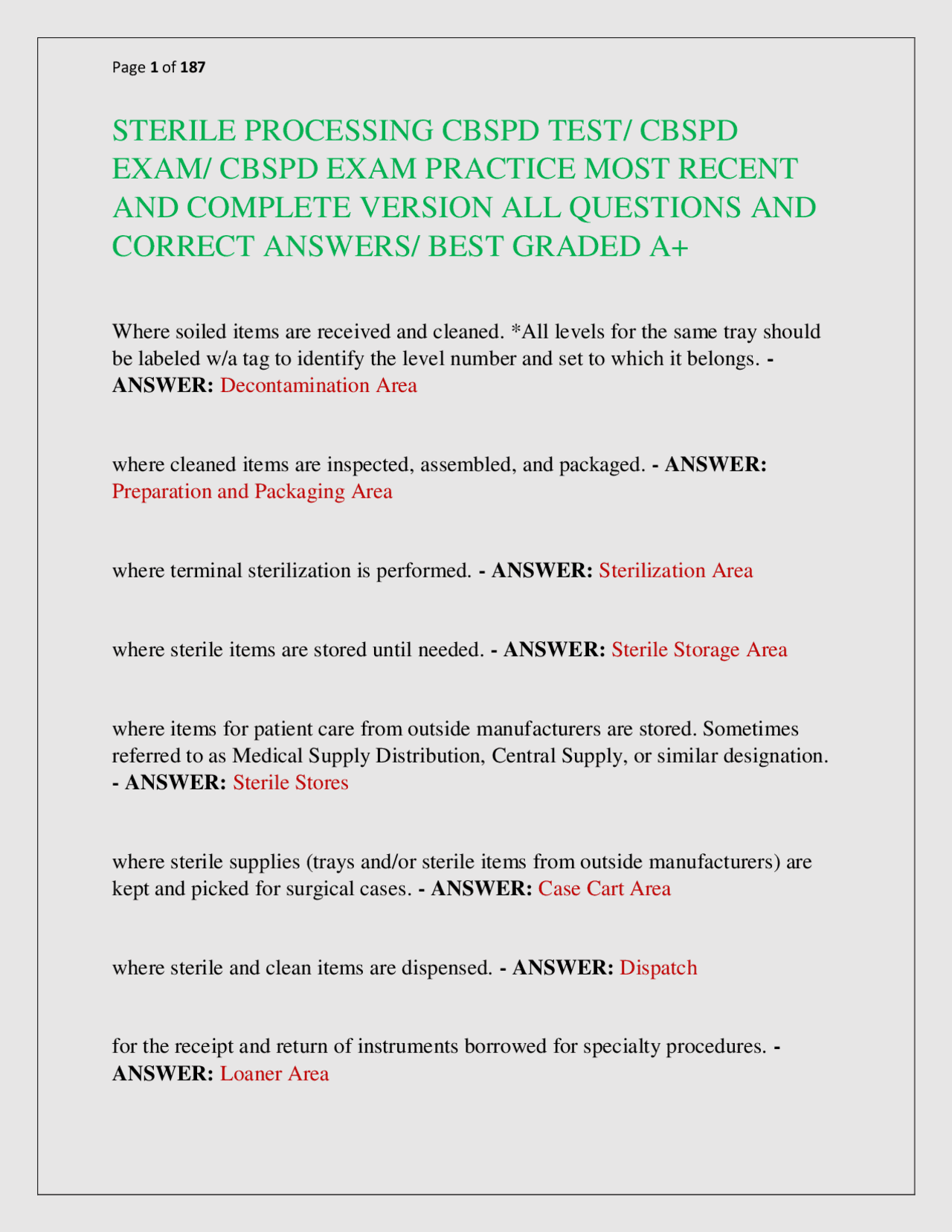 STERILE PROCESSING CBSPD TEST/ CBSPD EXAM/ CBSPD EXAM PRACTICE MOST ...