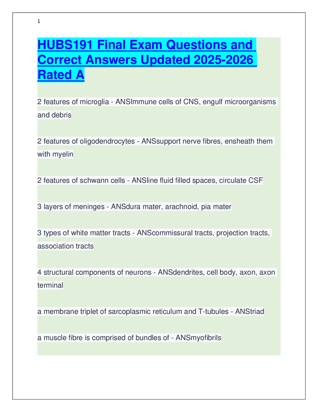 HUBS191 Anatomy and Physiology Exam Q&A: Ace Your Test | Exams Health ...