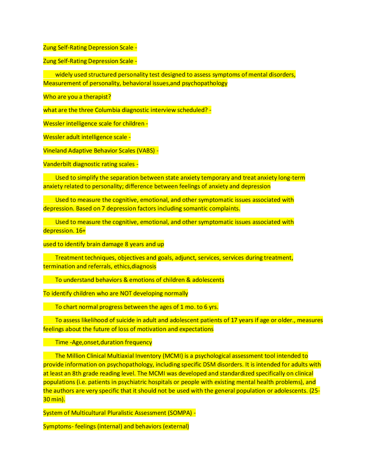 Assessments for the NCMHCE.pdf | Exams Nursing | Docsity