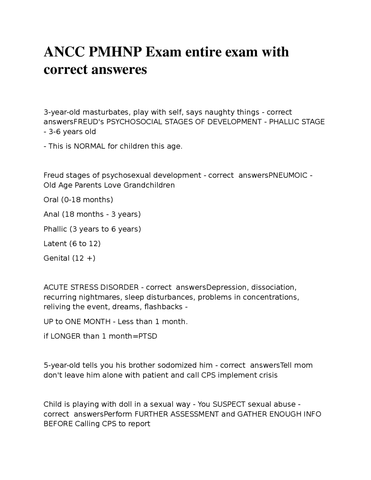 PMHNP Fitzgerald Review Questions exam with correct answers. | Exams ...