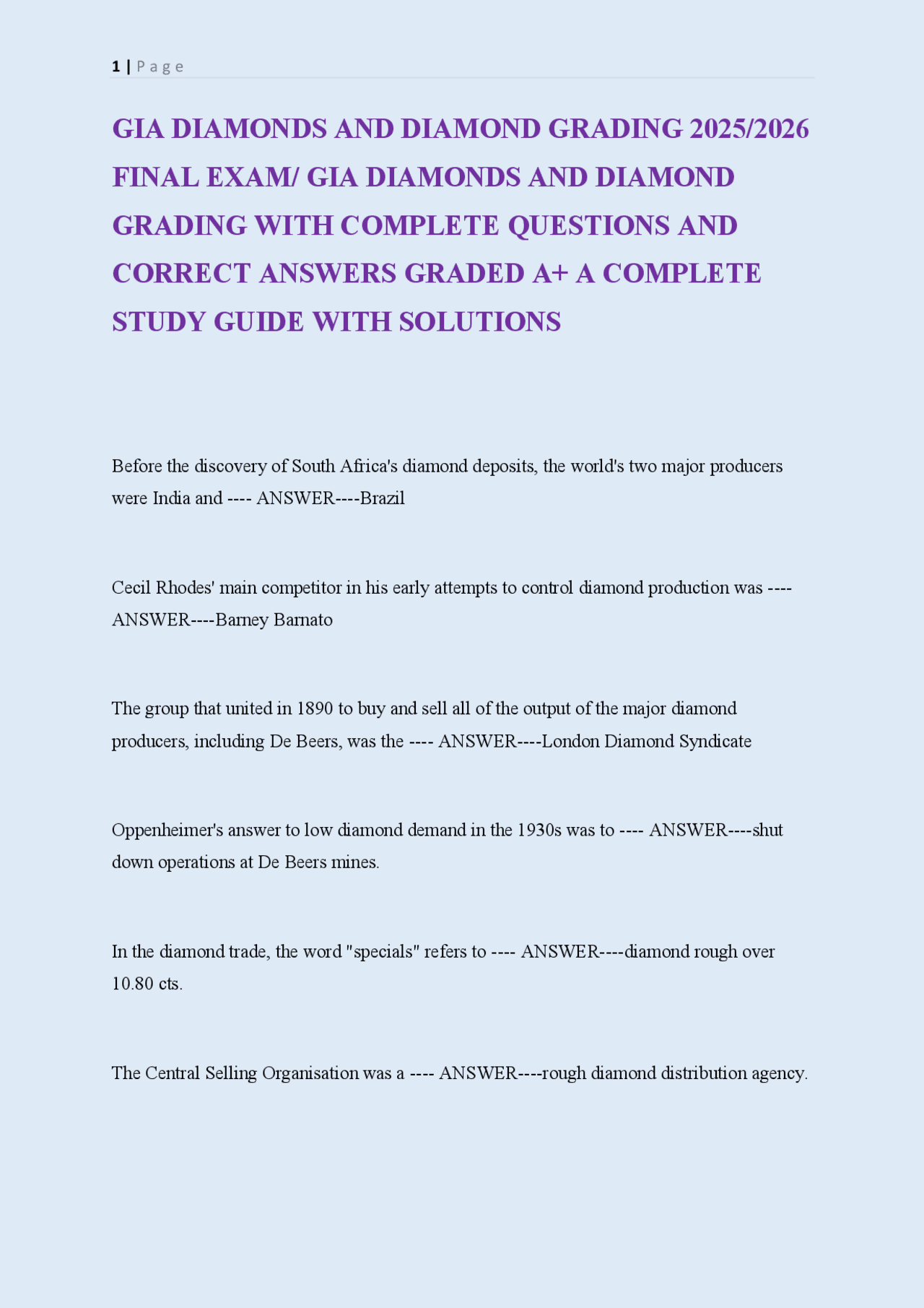 GIA DIAMONDS AND DIAMOND GRADING 2025/2026 FINAL EXAM | Exams Earth ...