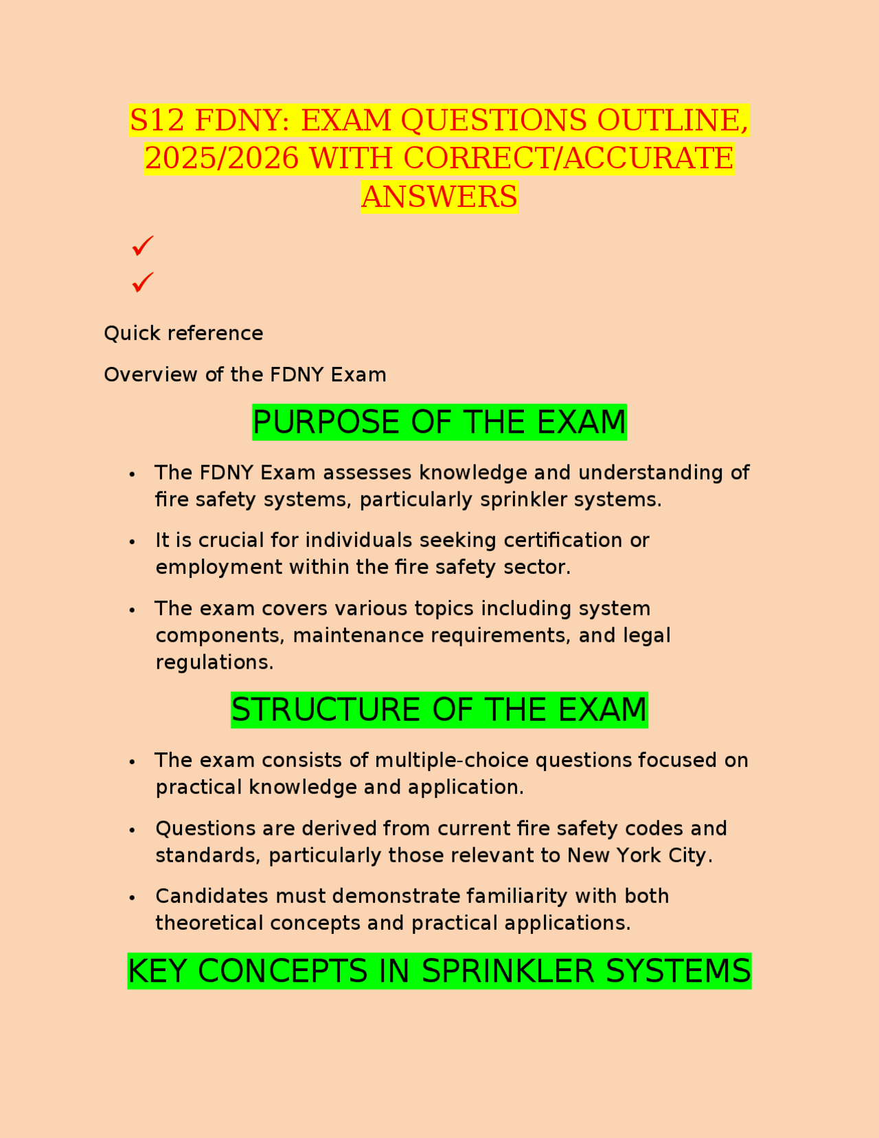 S12 FDNY: EXAM QUESTIONS OUTLINE, 2025/2026 WITH CORRECT/ACCURATE ...