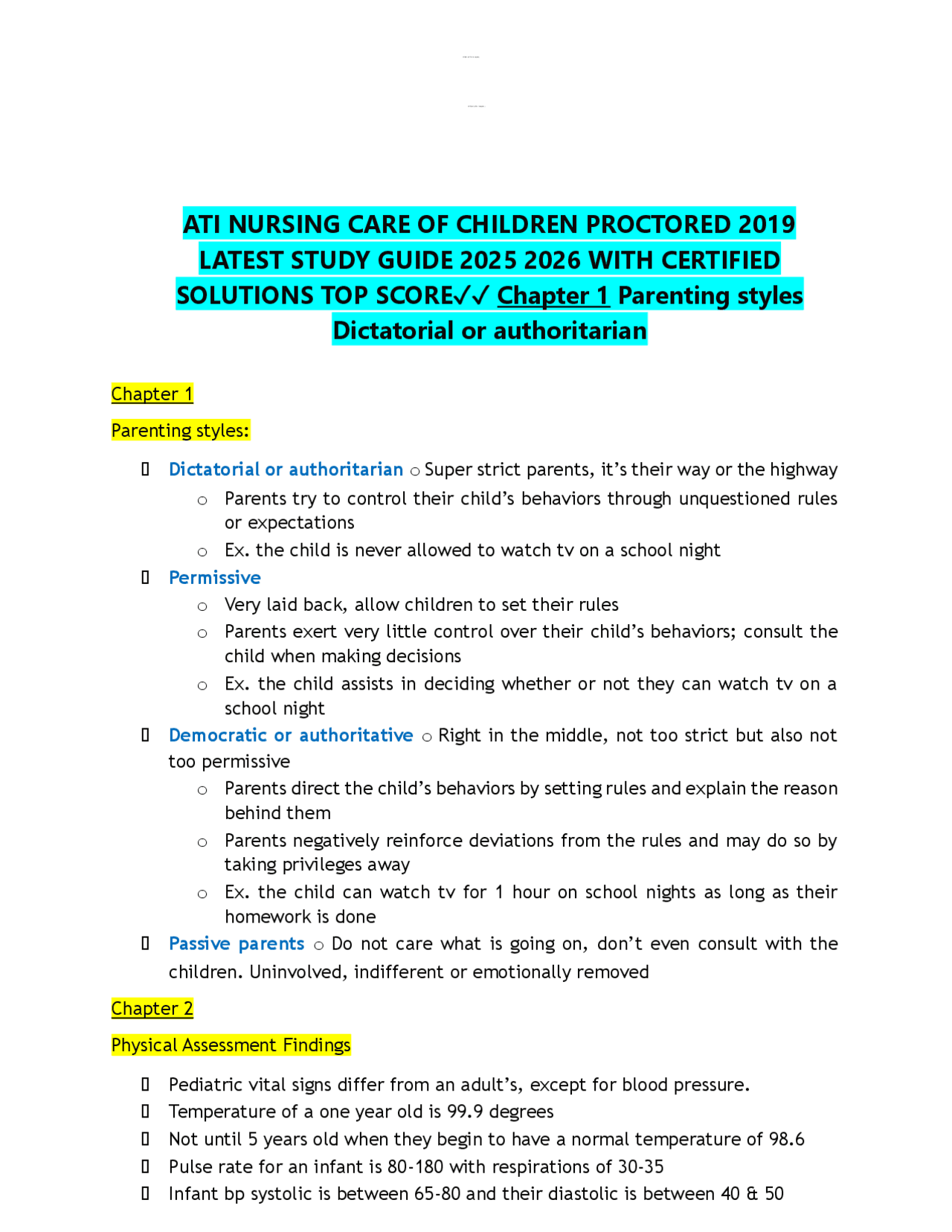 ATI NURSING CARE OF CHILDREN PROCTORED 2019 LATEST STUDY GUIDE 2025 ...
