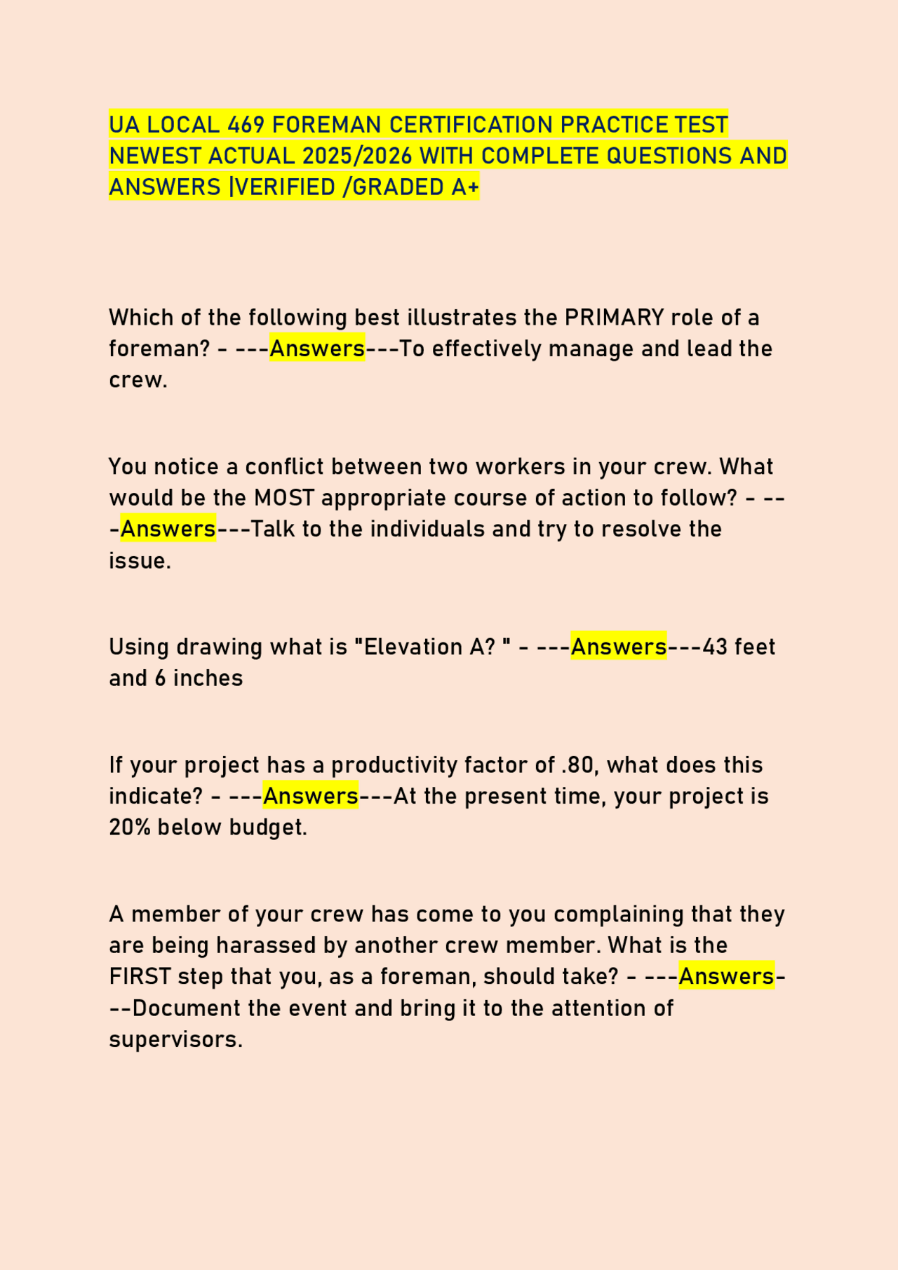 UA Local 469 Foreman Certification Practice Test: Questions & Answers ...