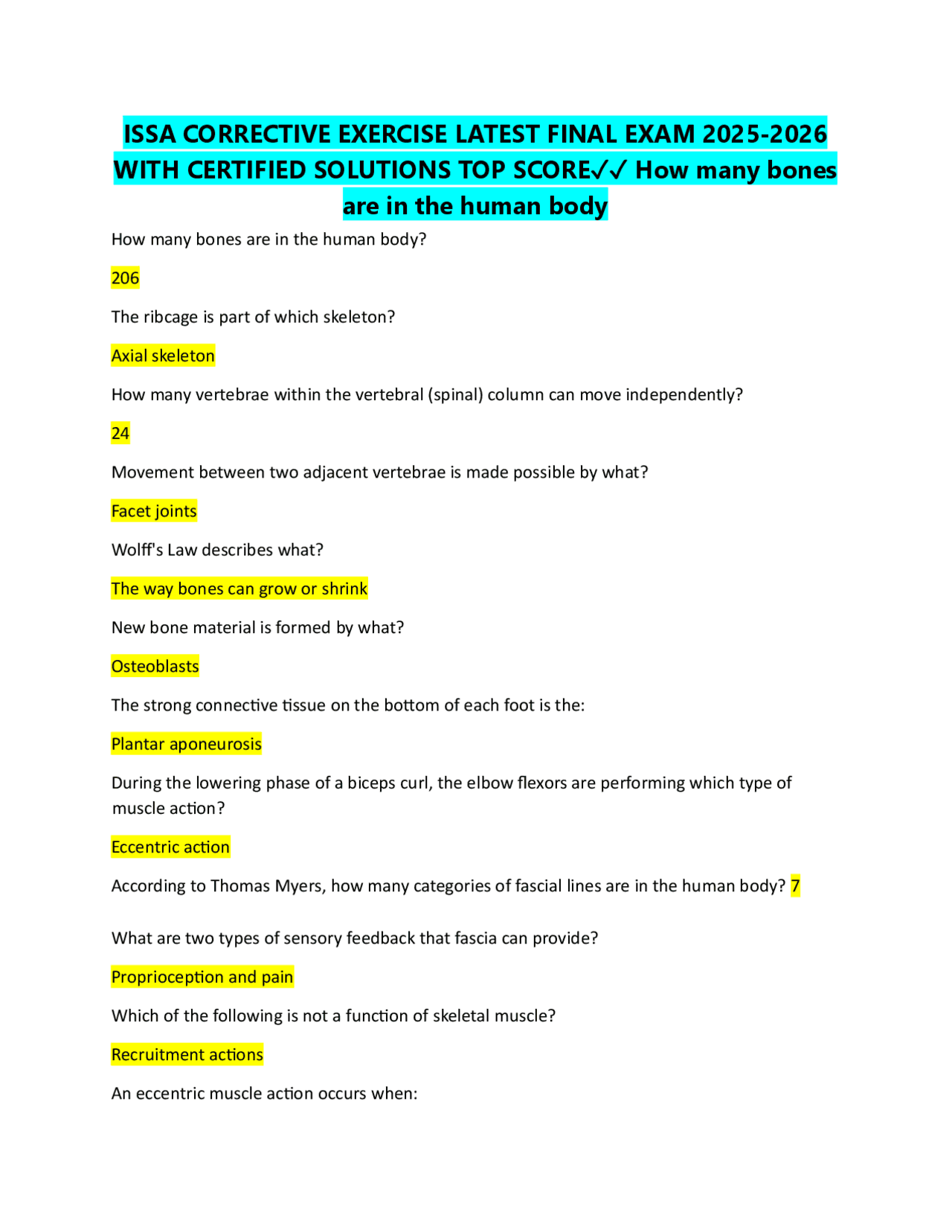 ISSA CORRECTIVE EXERCISE LATEST FINAL EXAM 2025-2026 WITH CERTIFIED ...