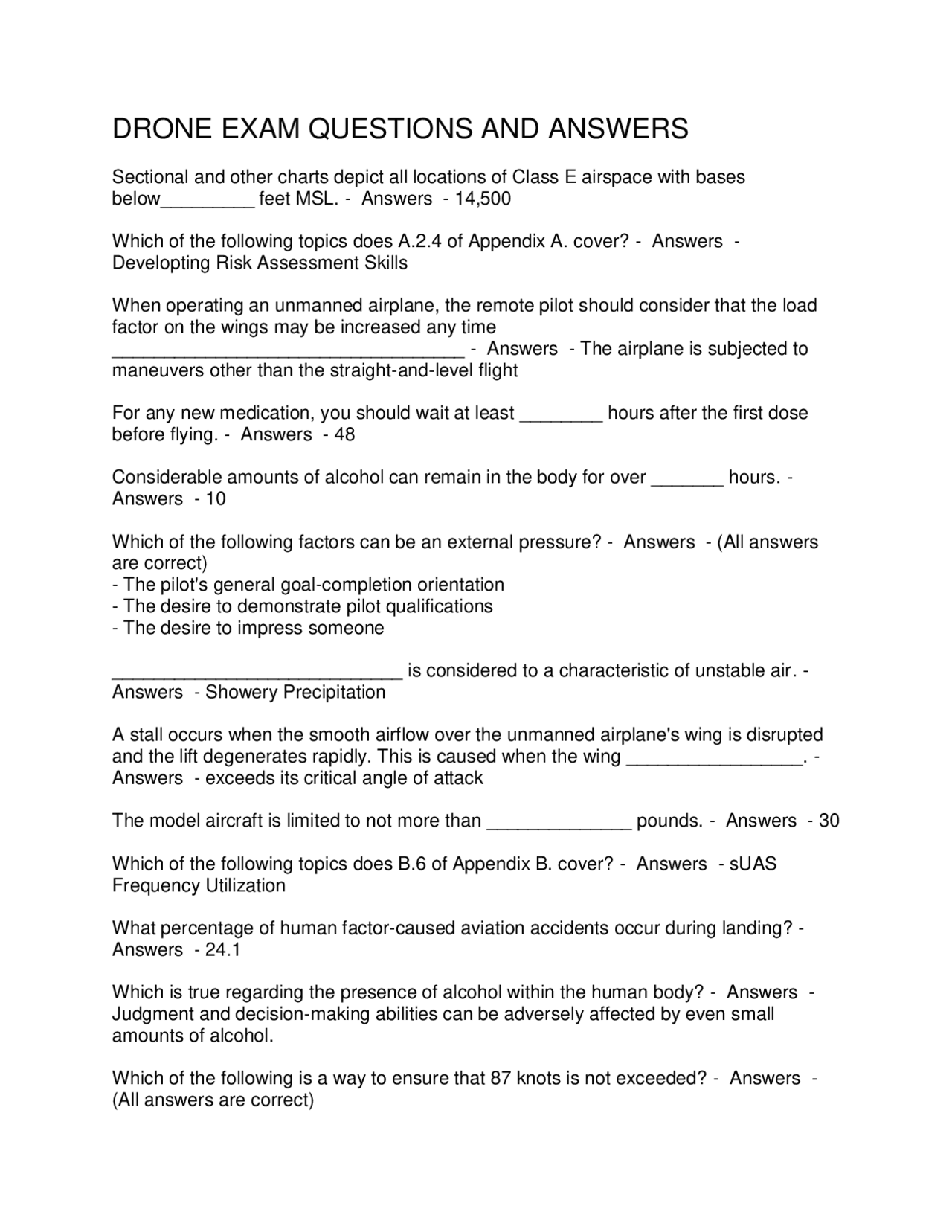 DRONE EXAM QUESTIONS AND ANSWERS | Exams Social Sciences | Docsity