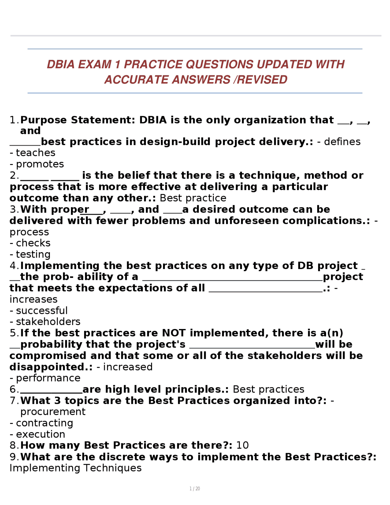 DBIA Exam 1 Practice Questions: Design-Build Best Practices | Exams ...