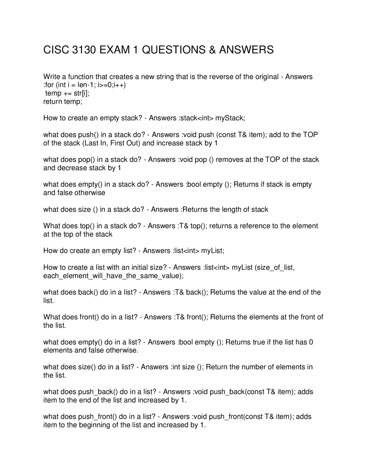 CISC 3130 EXAM 1 QUESTIONS & ANSWERS | Exams Social Sciences | Docsity