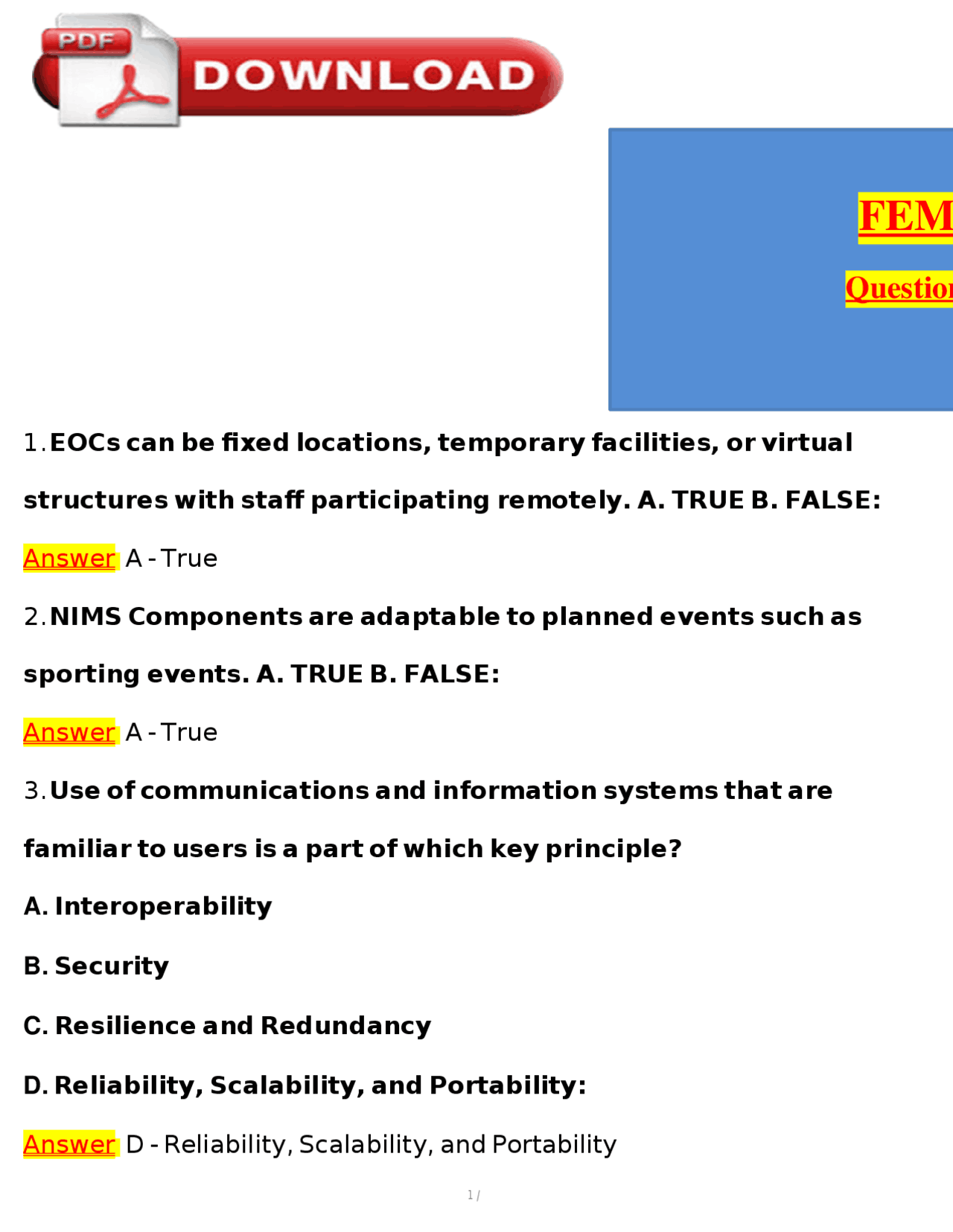 FEMA IS-700 (Final) Questions and Correct Answers (Latest 2025 / 2026 ...
