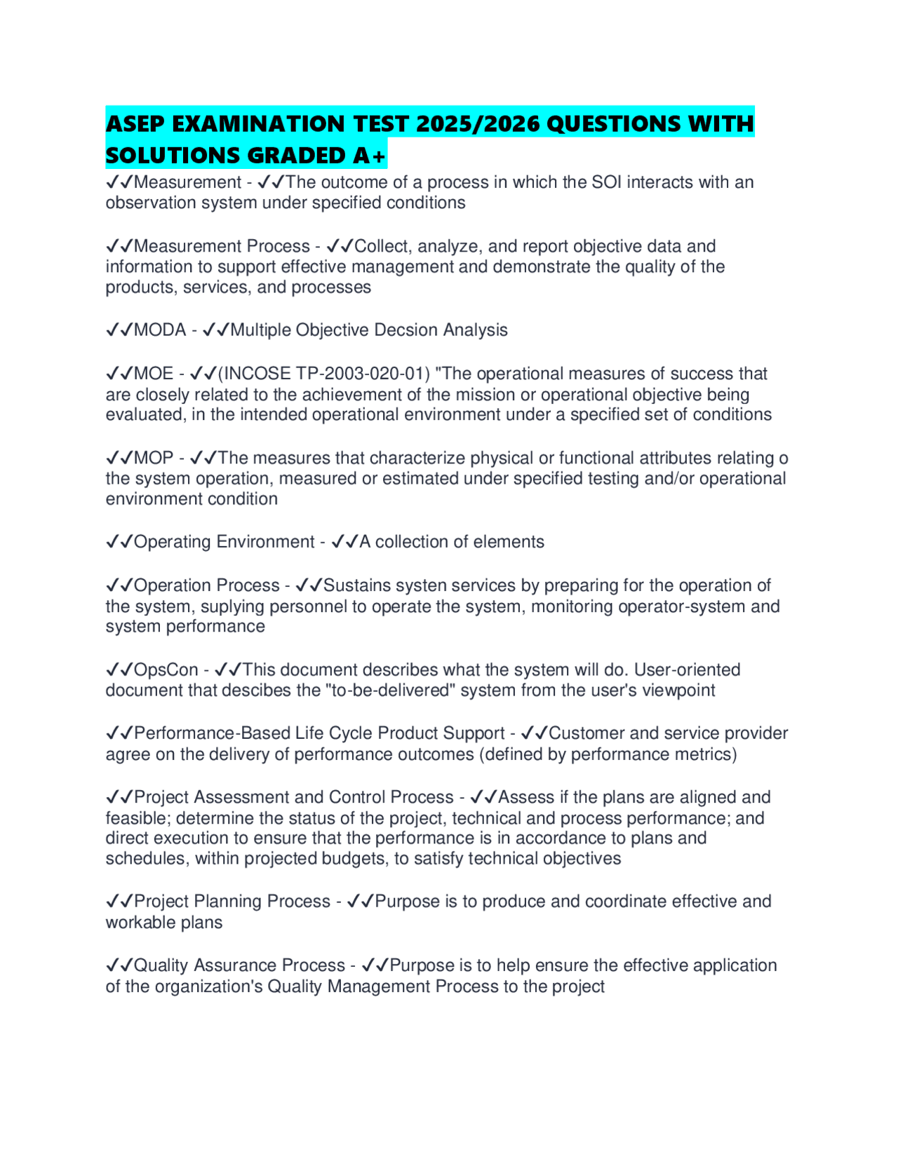 ASEP EXAMINATION TEST 2025/2026 QUESTIONS WITH SOLUTIONS GRADED A+ ...