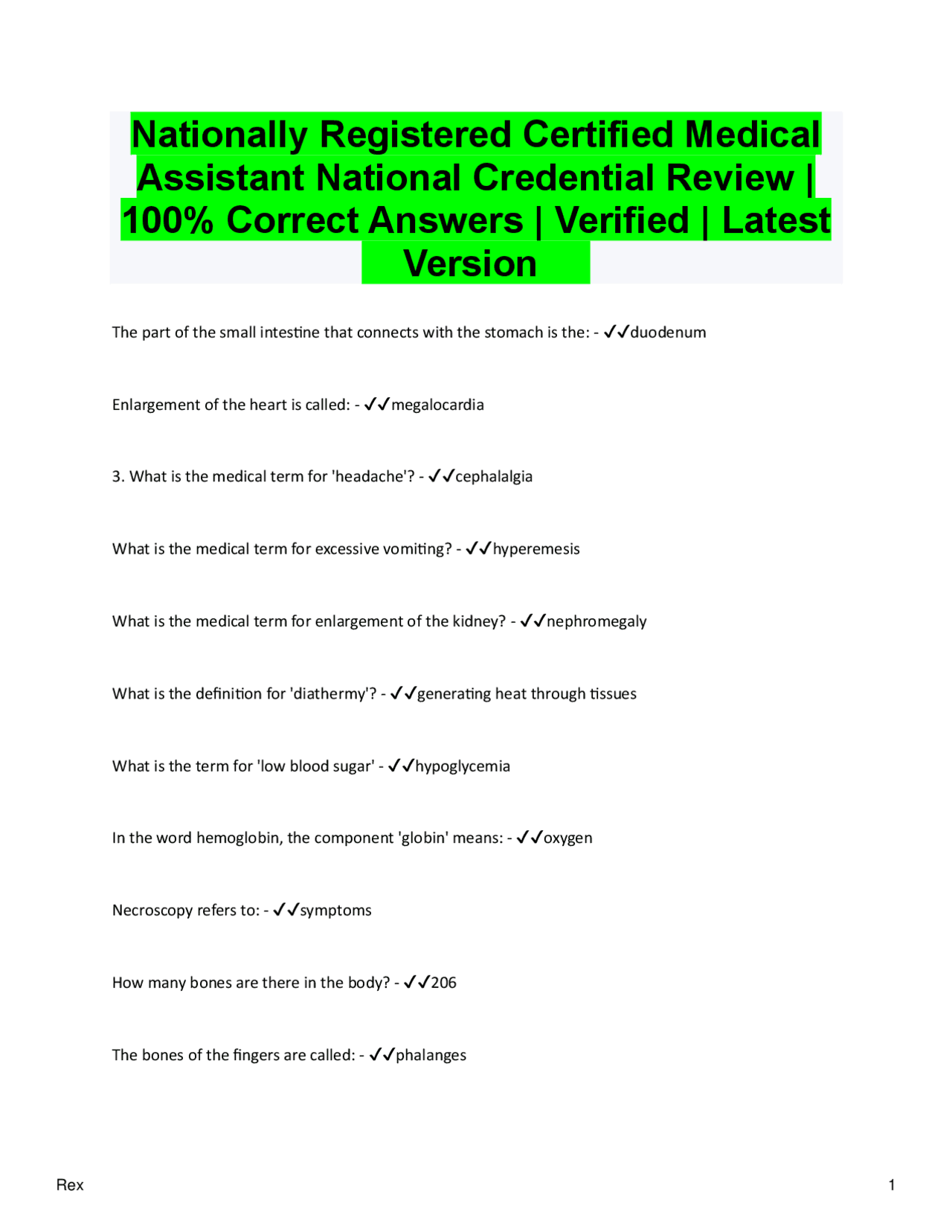 Nationally Registered Certified Medical Assistant Credential Exam 2025/ ...