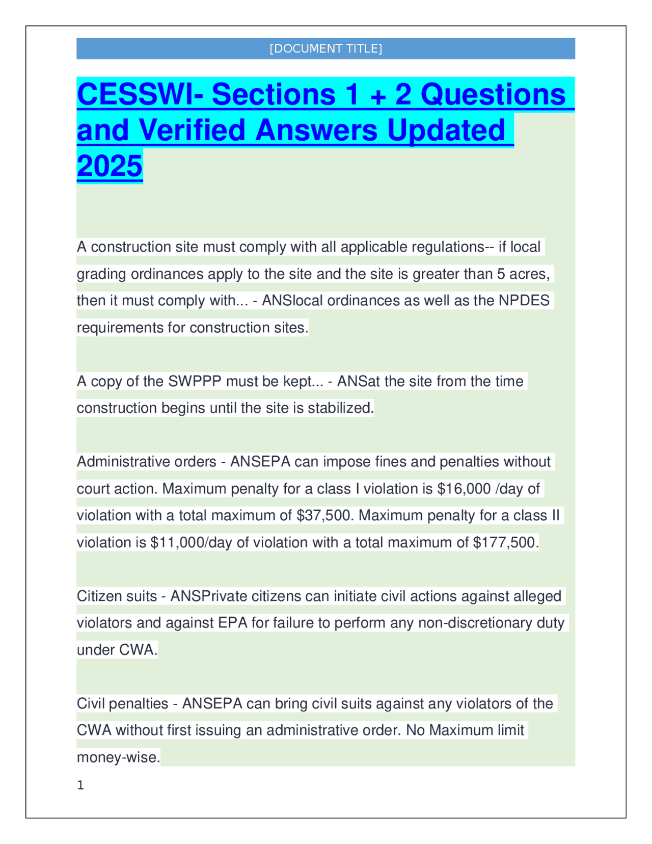 CESSWI Exam Prep: Stormwater Regulations Q&A (Updated 2025) | Exams ...