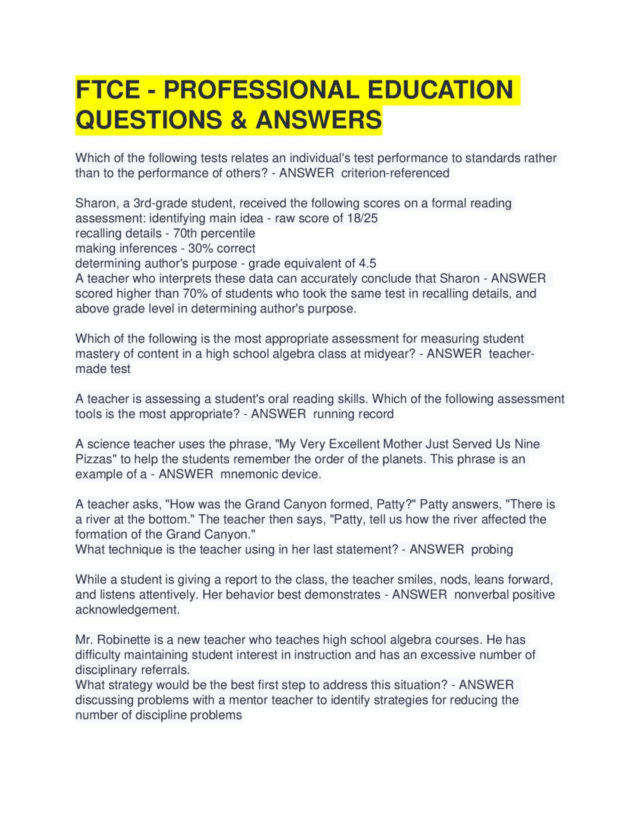 Professional Education: Questions and Answers for Teachers | Exams ...