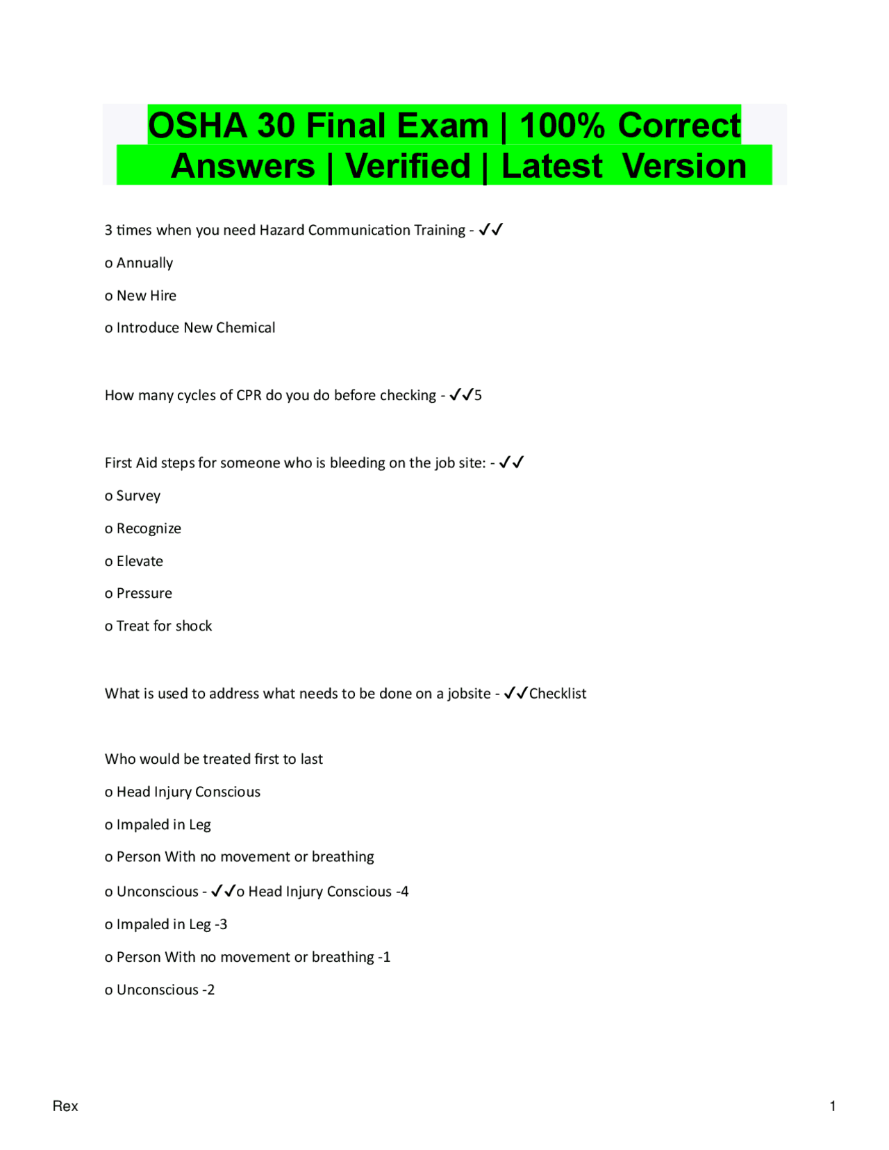 OSHA 30 Final Exam (2025/2026) | Verified Answer Key | 100% Correct ...