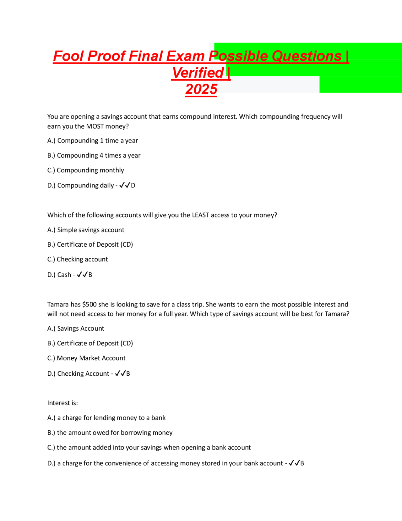 Fool Proof Final Exam Possible Questions Verified 2025 | Exams ...