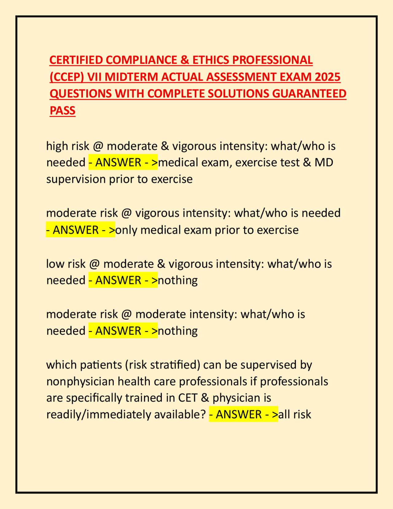 CERTIFIED COMPLIANCE & ETHICS PROFESSIONAL (CCEP) VII MIDTERM ACTUAL ...