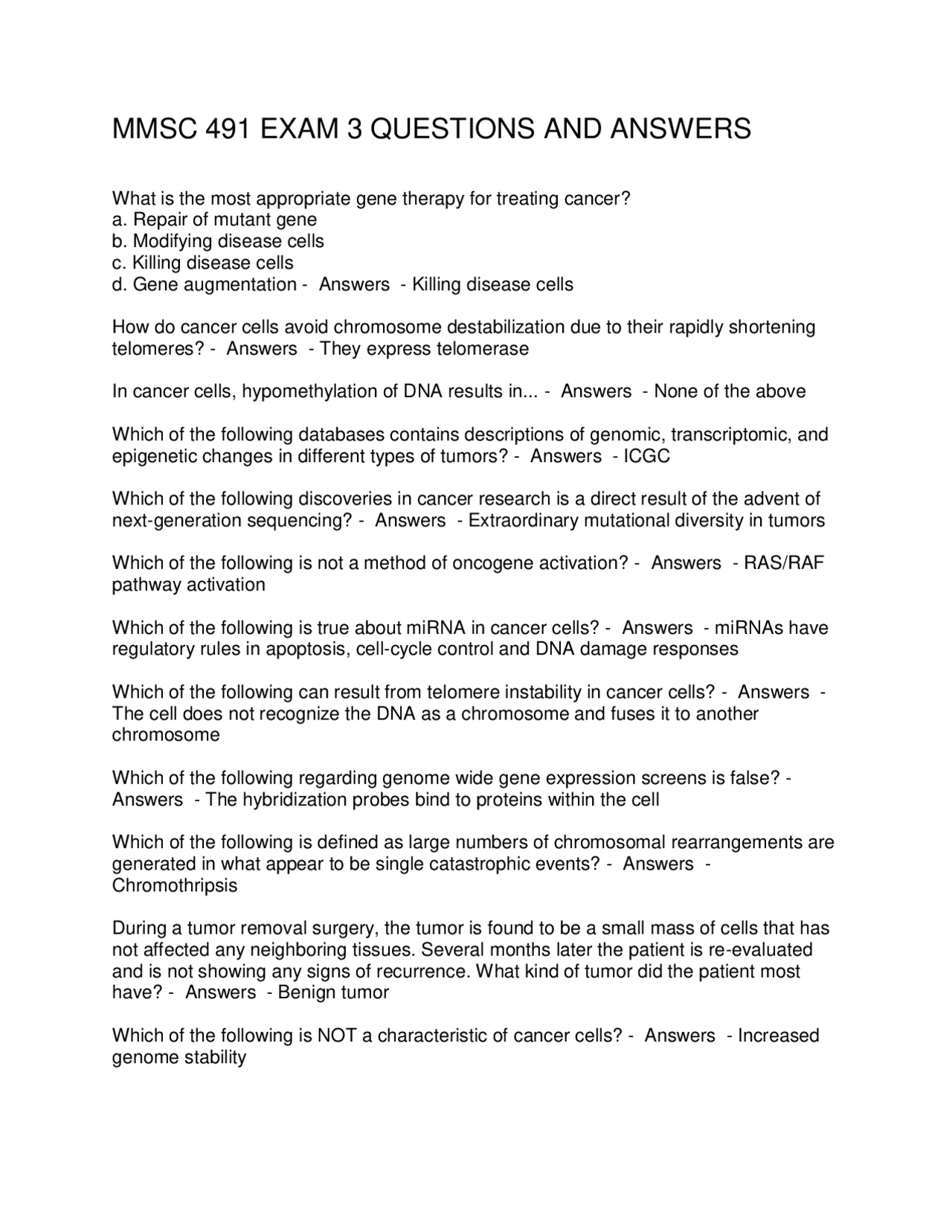 MMSC 491 EXAM 3 QUESTIONS AND ANSWERS | Exams Social Sciences | Docsity