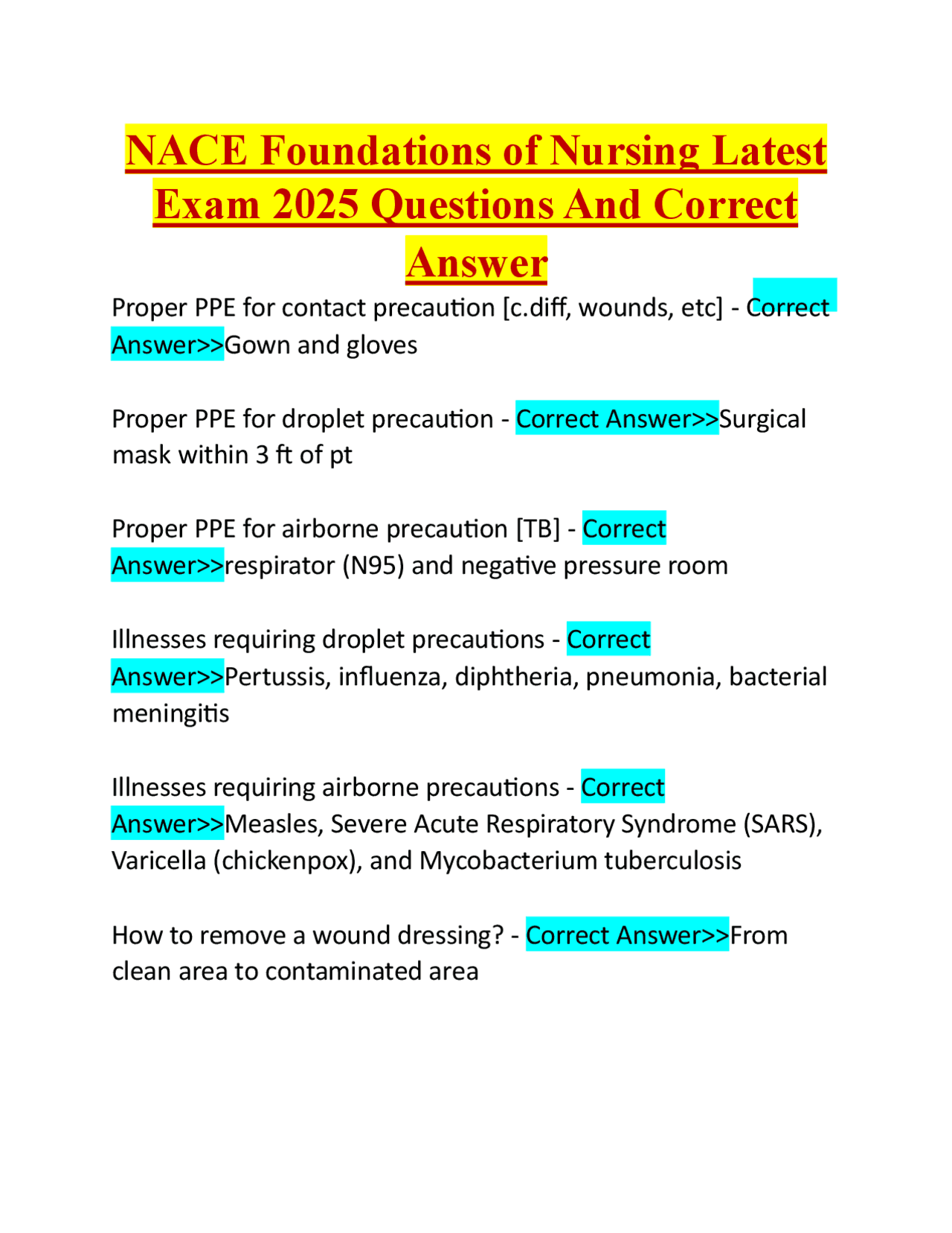 Nursing Exam Prep: Questions and Answers for NACE Foundations of ...