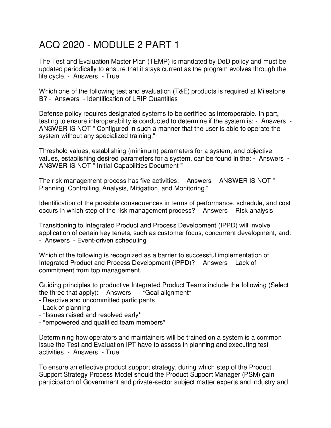 ACQ 2020 - MODULE 2 PART 1 | Exams Social Sciences | Docsity