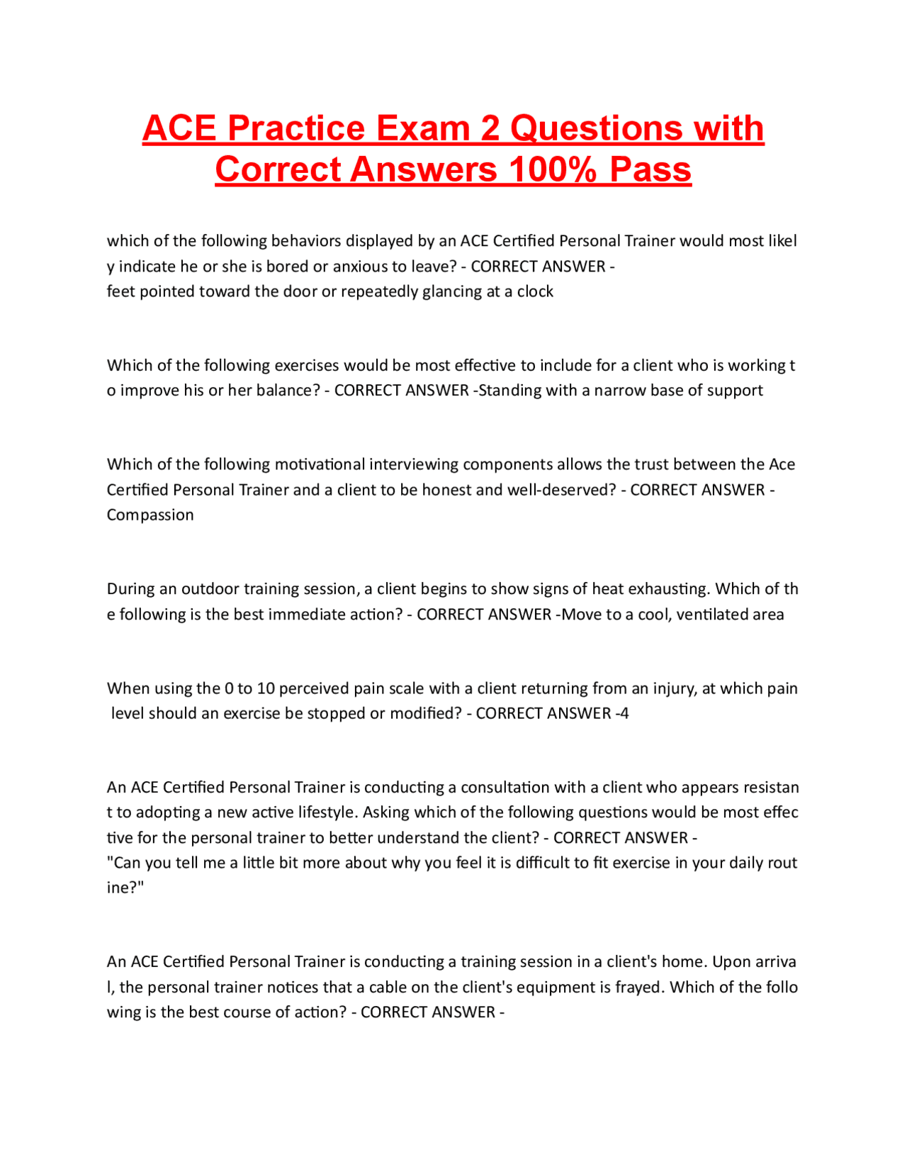 ACE Practice Exam 2 Questions with Correct Answers 100% Pass. | Exams ...