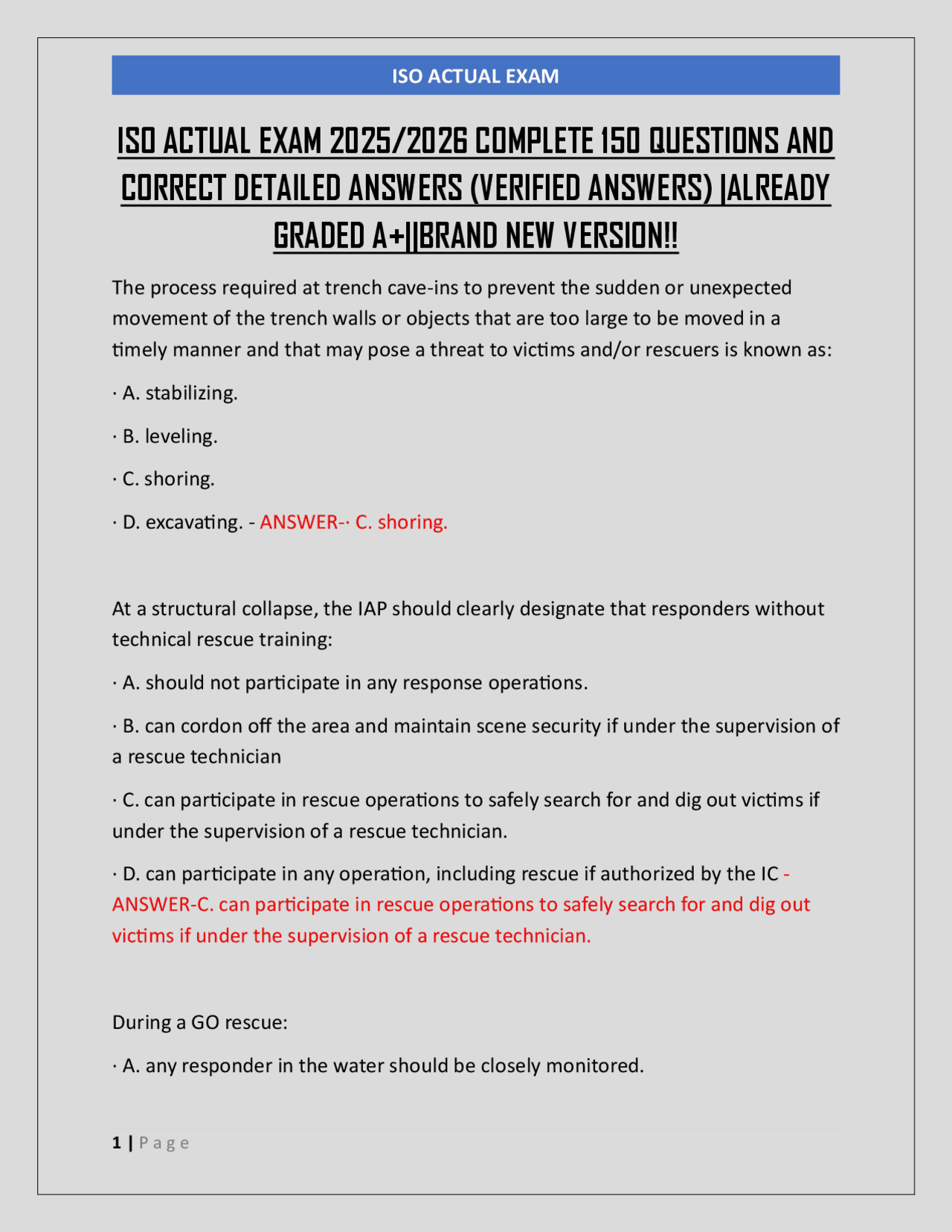 ISO ACTUAL EXAM 2025/2026 COMPLETE 150 QUESTIONS AND CORRECT DETAILED ...