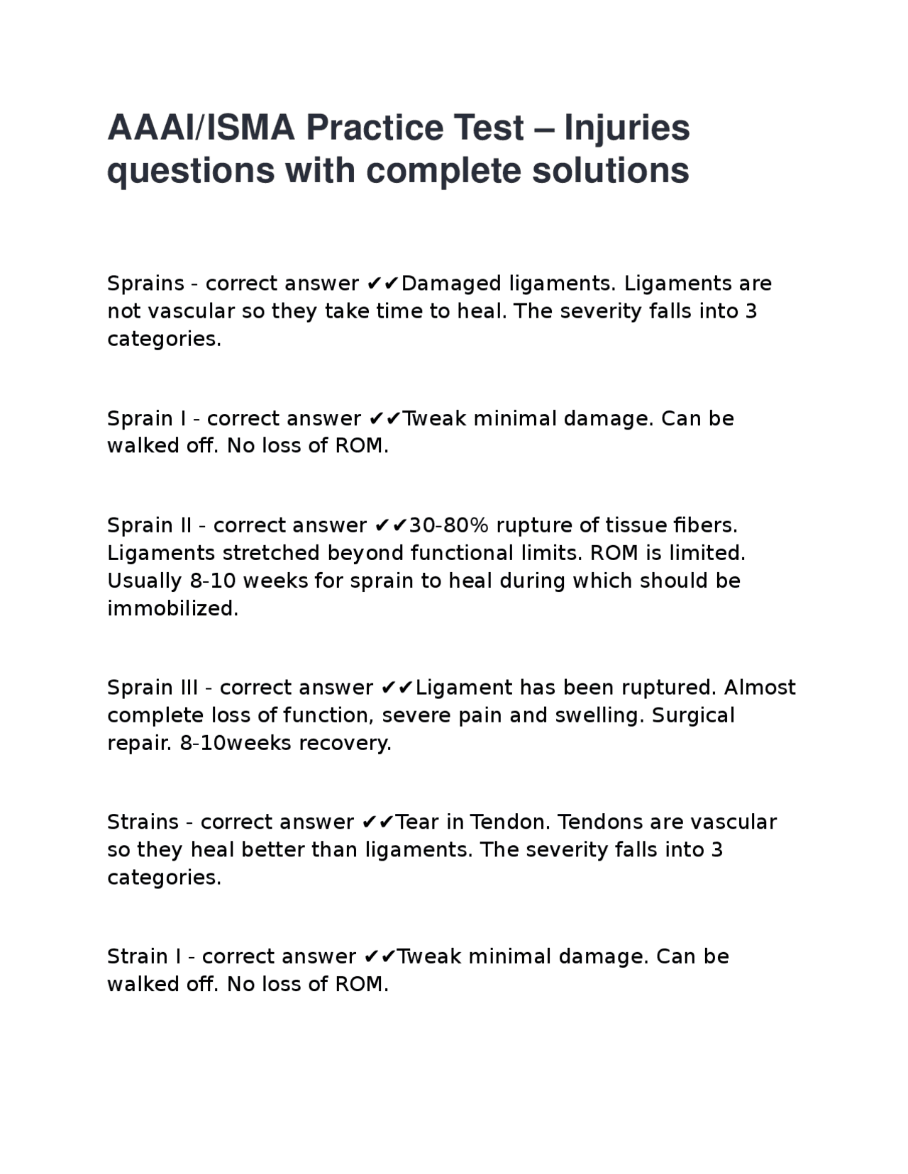 AAAI ISMA Practice Test – Injuries questions with complete solutions-5 ...