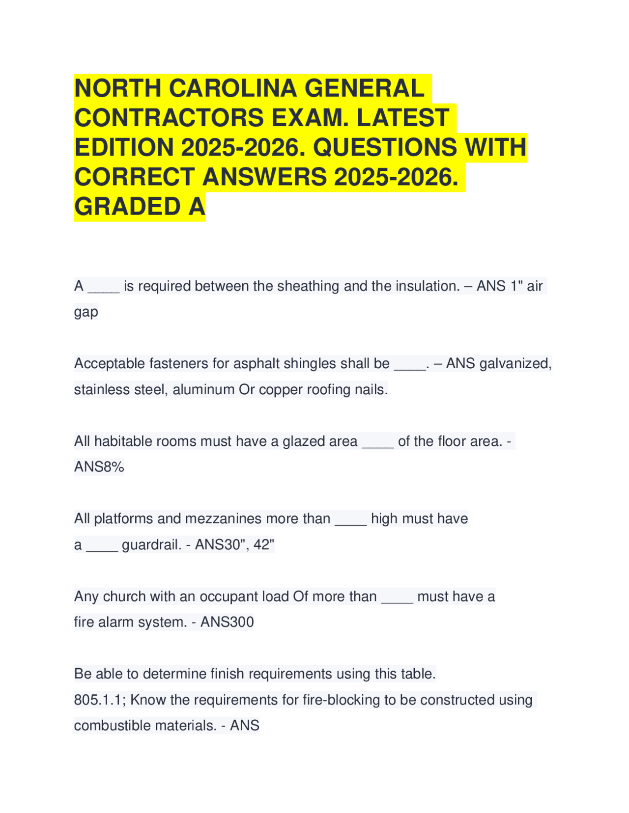 NORTH CAROLINA GENERAL CONTRACTORS EXAM. LATEST EDITION 2025-2026 ...