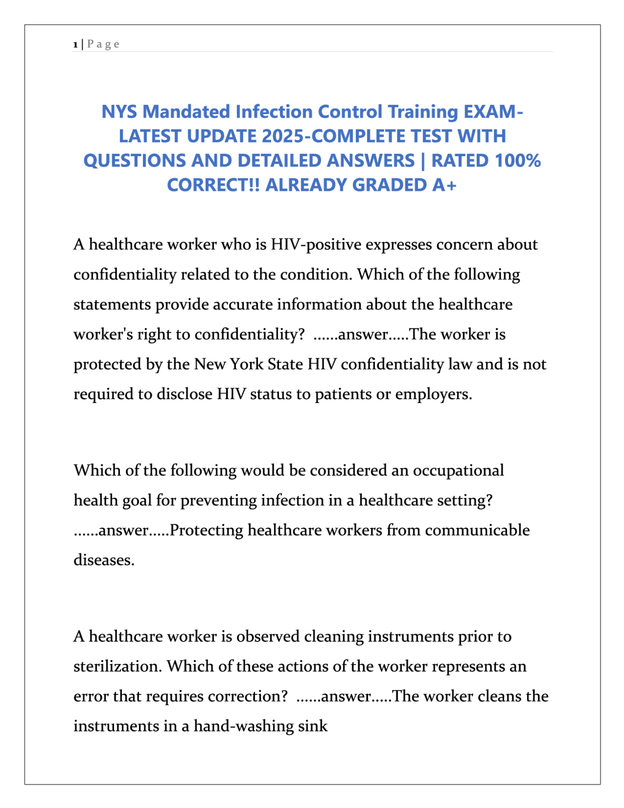 NYS Mandated Infection Control Training Exam 2025: Complete Guide with ...