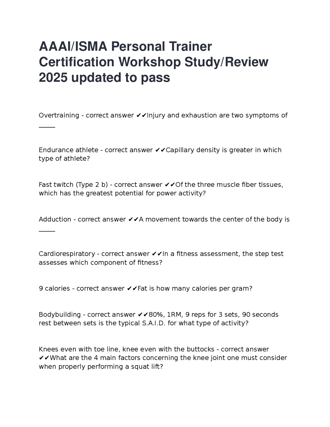 AAAI/ISMA Personal Trainer Certification Workshop Study/Review 2025 ...