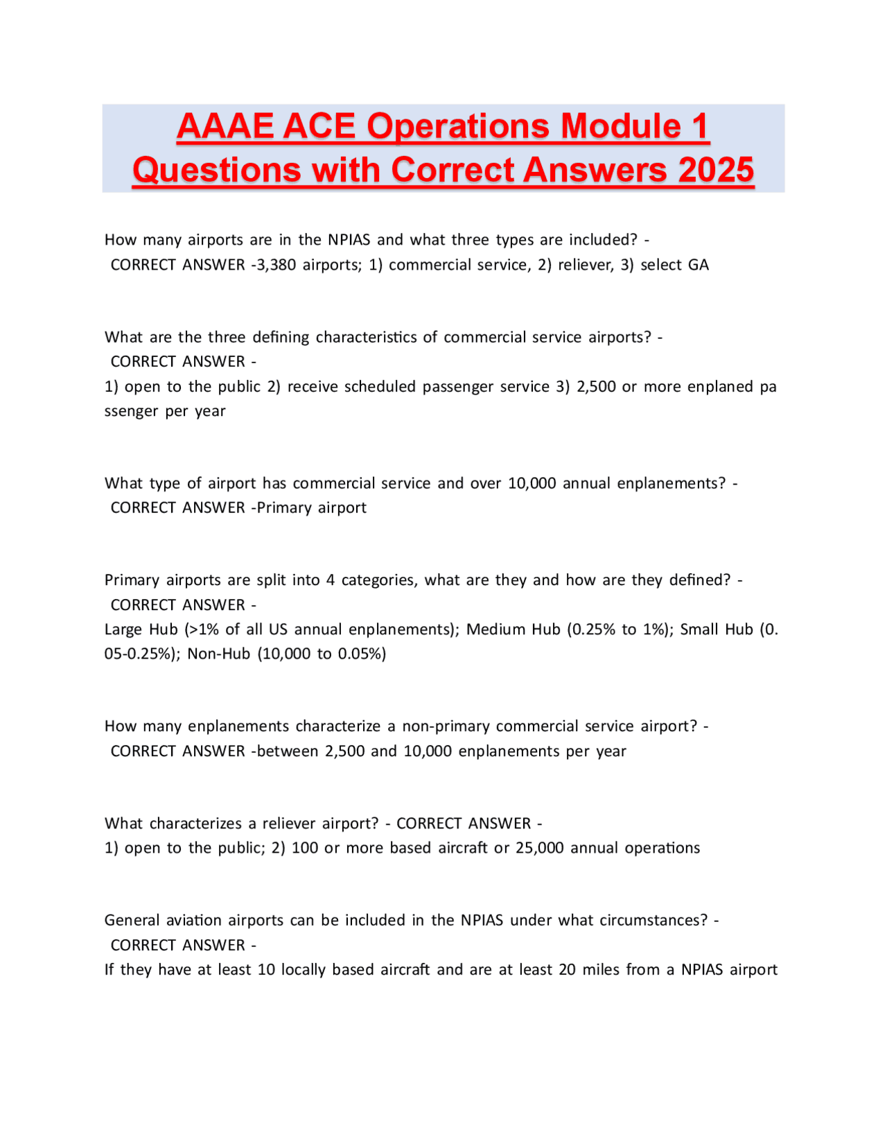 AAAE ACE Operations Module 1 Questions with Correct Answers 2025 ...