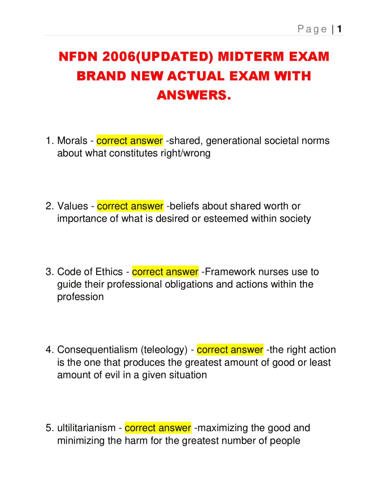 NFDN 2006(UPDATED) MIDTERM EXAM BRAND NEW ACTUAL EXAM WITH ANSWERS ...