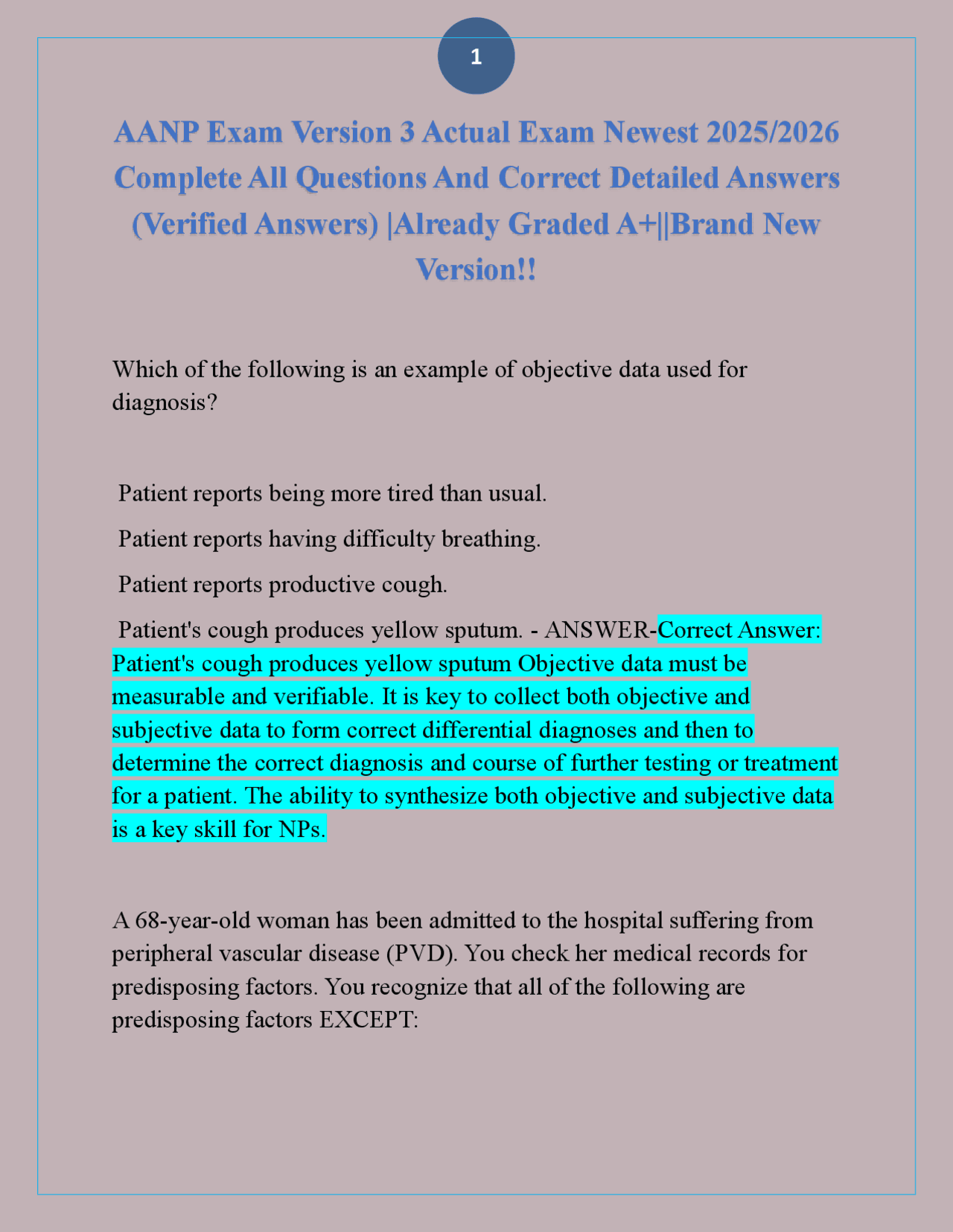 AANP Exam Version 3 Actual Exam Newest 2025/2026 Complete All Questions ...