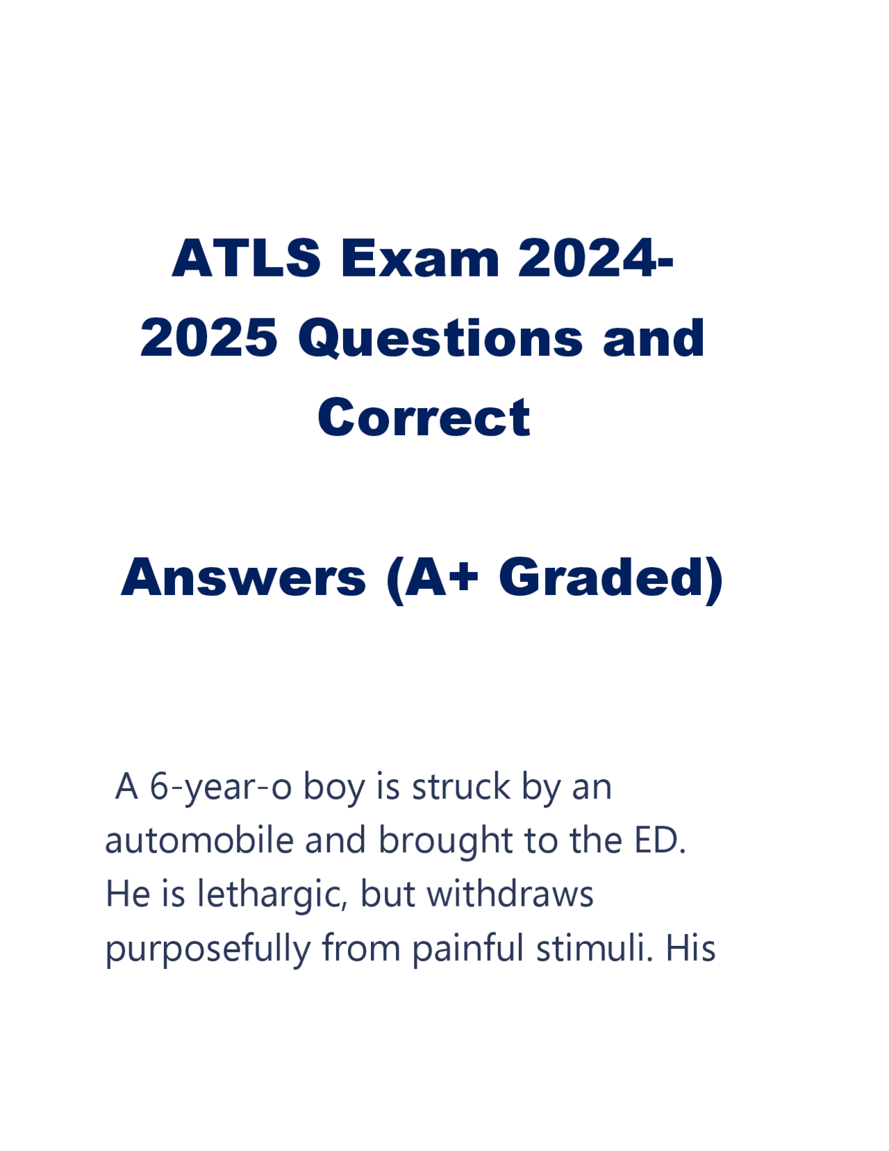 ATLS Exam 2024 2025 Questions and Correct Answers (A+ Graded) | Exams ...