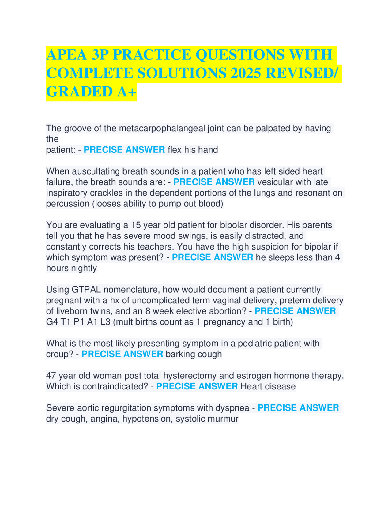 APEA 3P PRACTICE QUESTIONS WITH COMPLETE SOLUTIONS 2025 REVISED/ GRADED ...